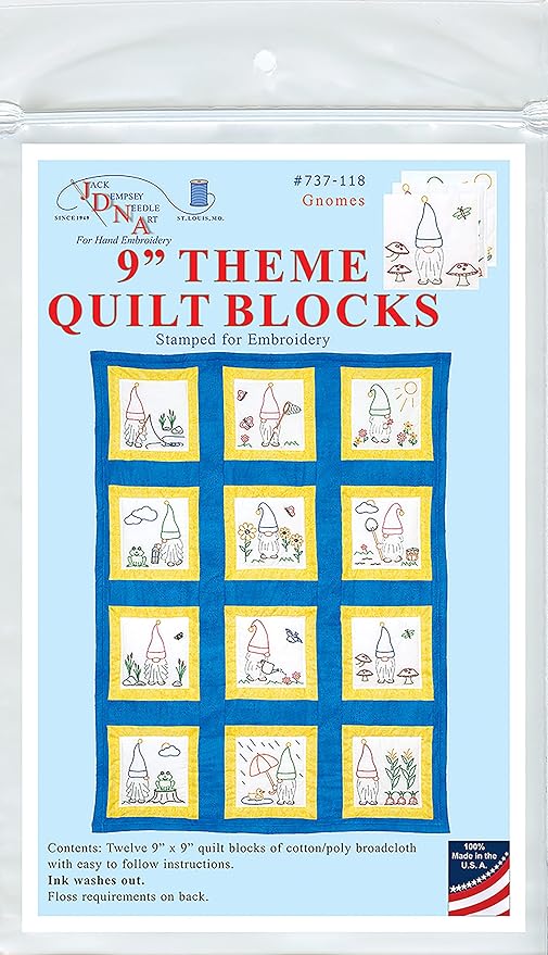 Amazon.com: Jack Dempsey Quilt Blocks 9X9 WH Gnomes, White
