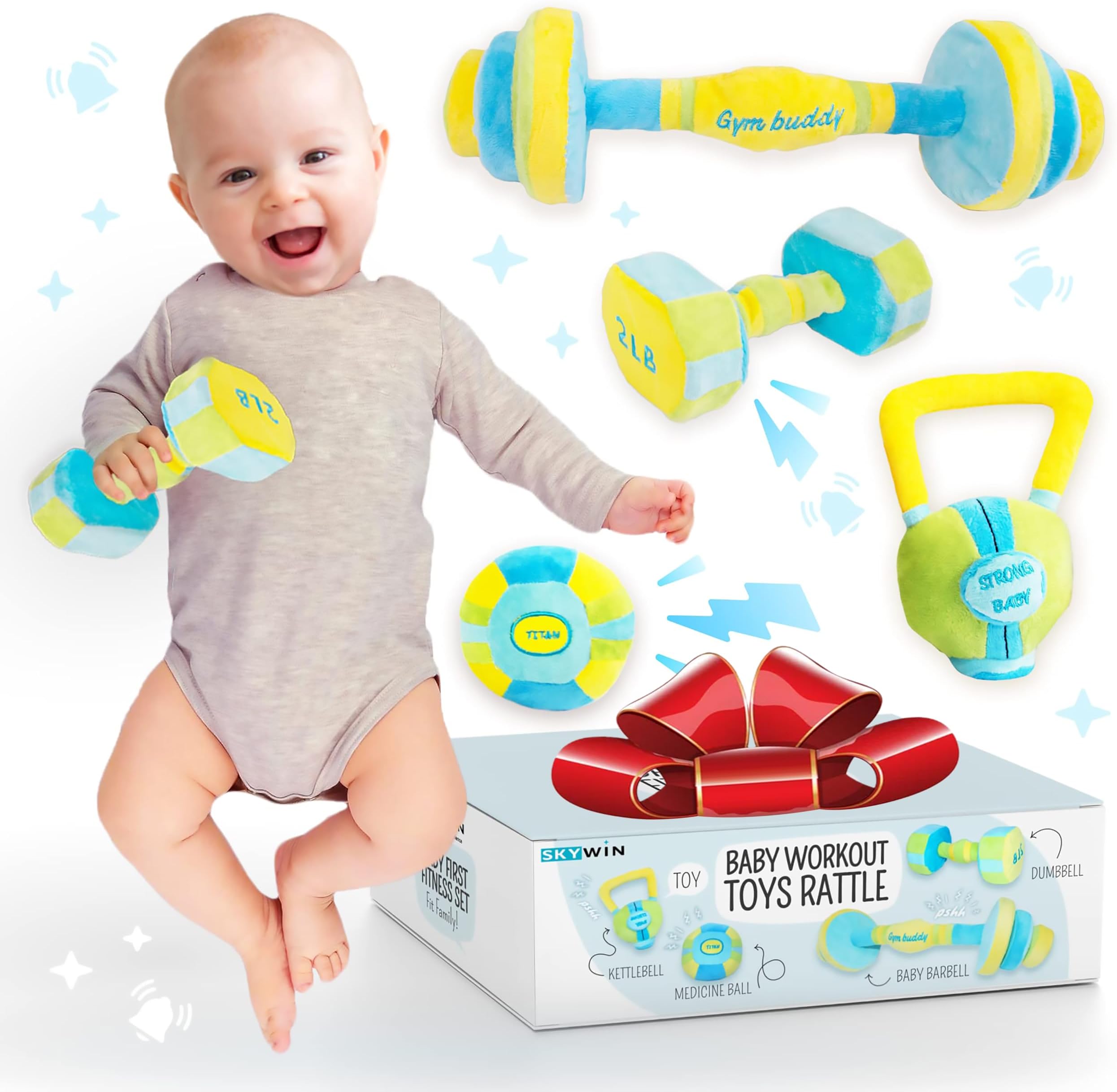 Amazon.com: WOD Toys Baby Barbell Plush with Rattle & Sensory Sounds ...