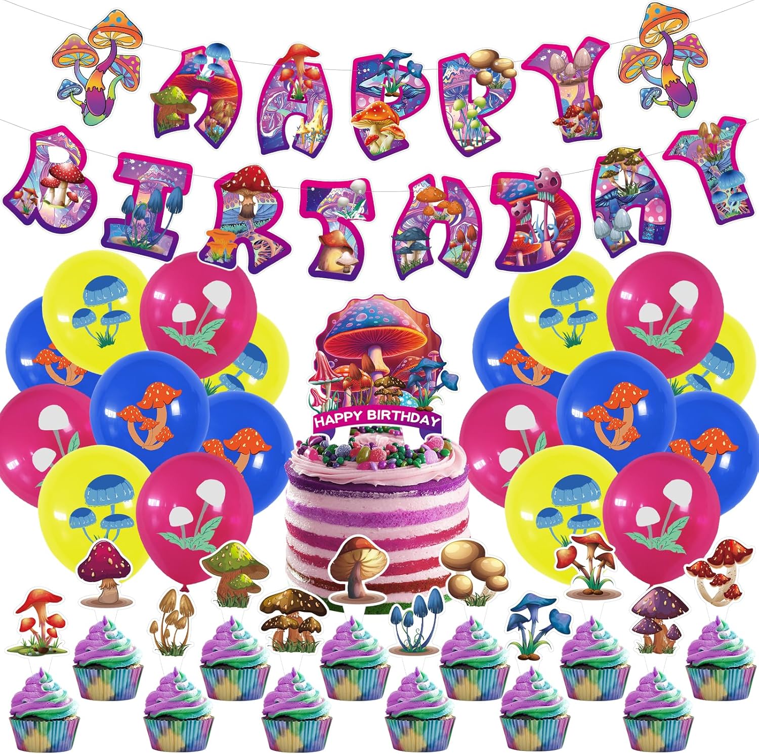 Amazon.com: PLORBACH Colorful Mushroom Birthday Party Decorations ...