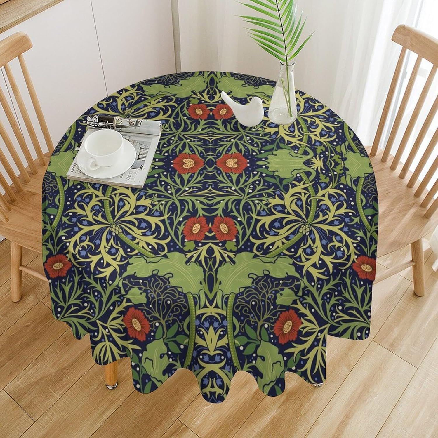 Amazon.com: William Morris Floral Print Round Tablecloth Wipeable ...