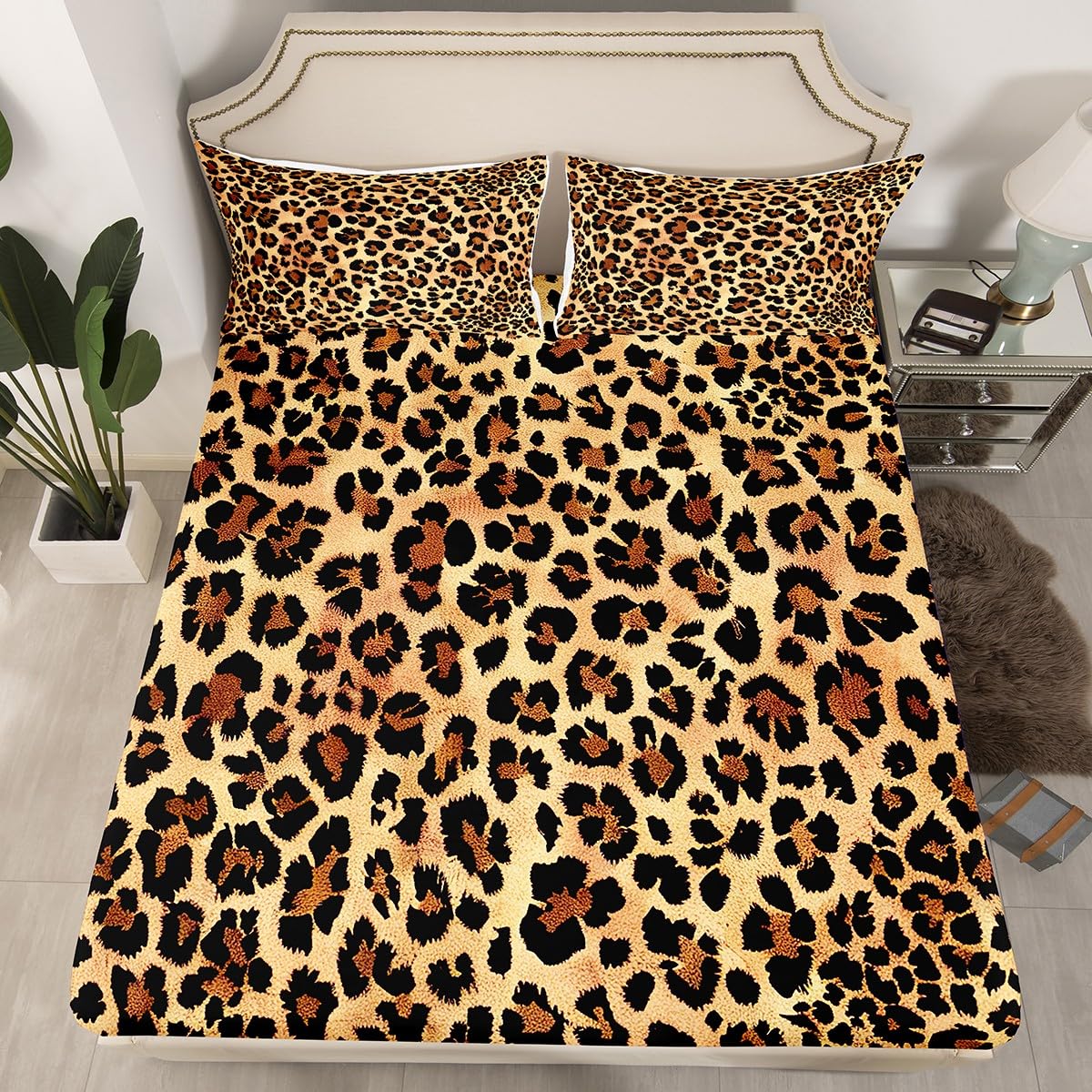 Amazon.com: Black Brown Leopard Print Sheet Sets Women Cheetah Print ...