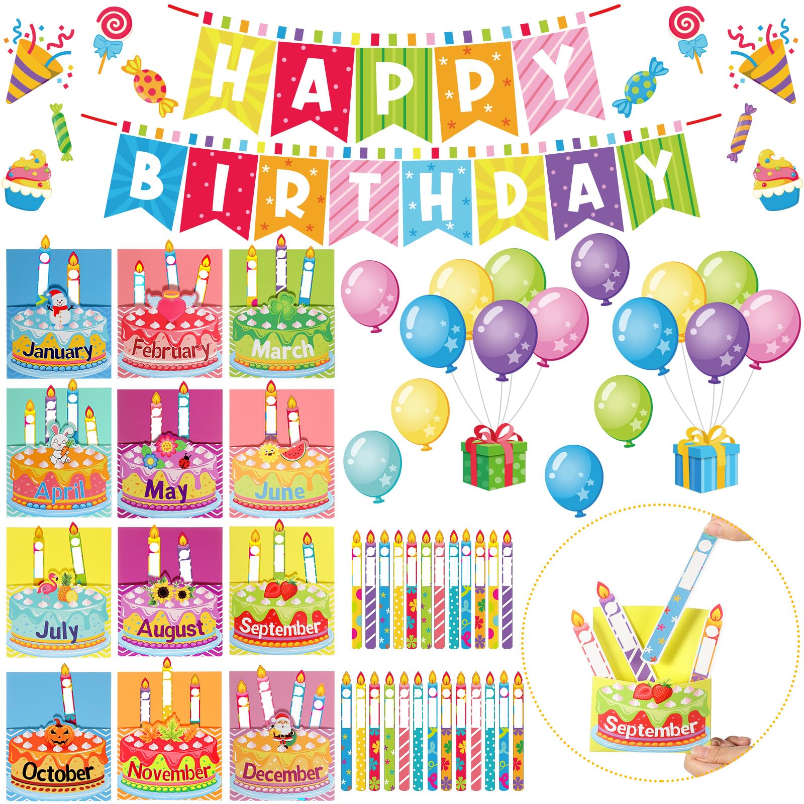 Snapklik.com : 84 Pcs Happy Birthday Pocket Chart Cute Rainbow Birthday ...