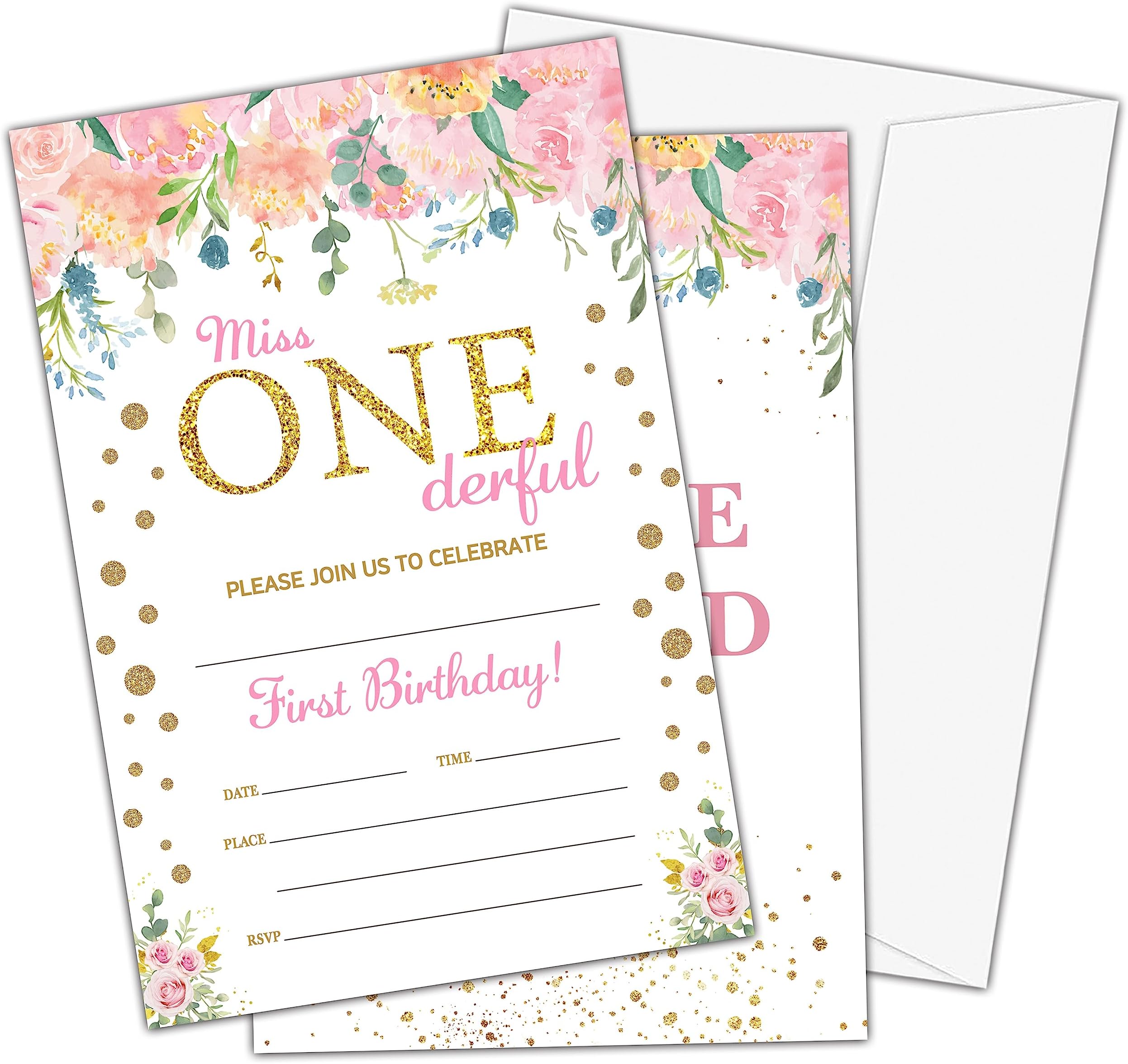Amazon.com : 1st Birthday Party Invitations, Little Miss Onederful ...