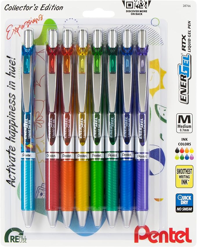 Amazon.com: Pentel EnerGel RTX Retractable Liquid Gel Pen, Happiness Expressions Pack, 0.7mm ...