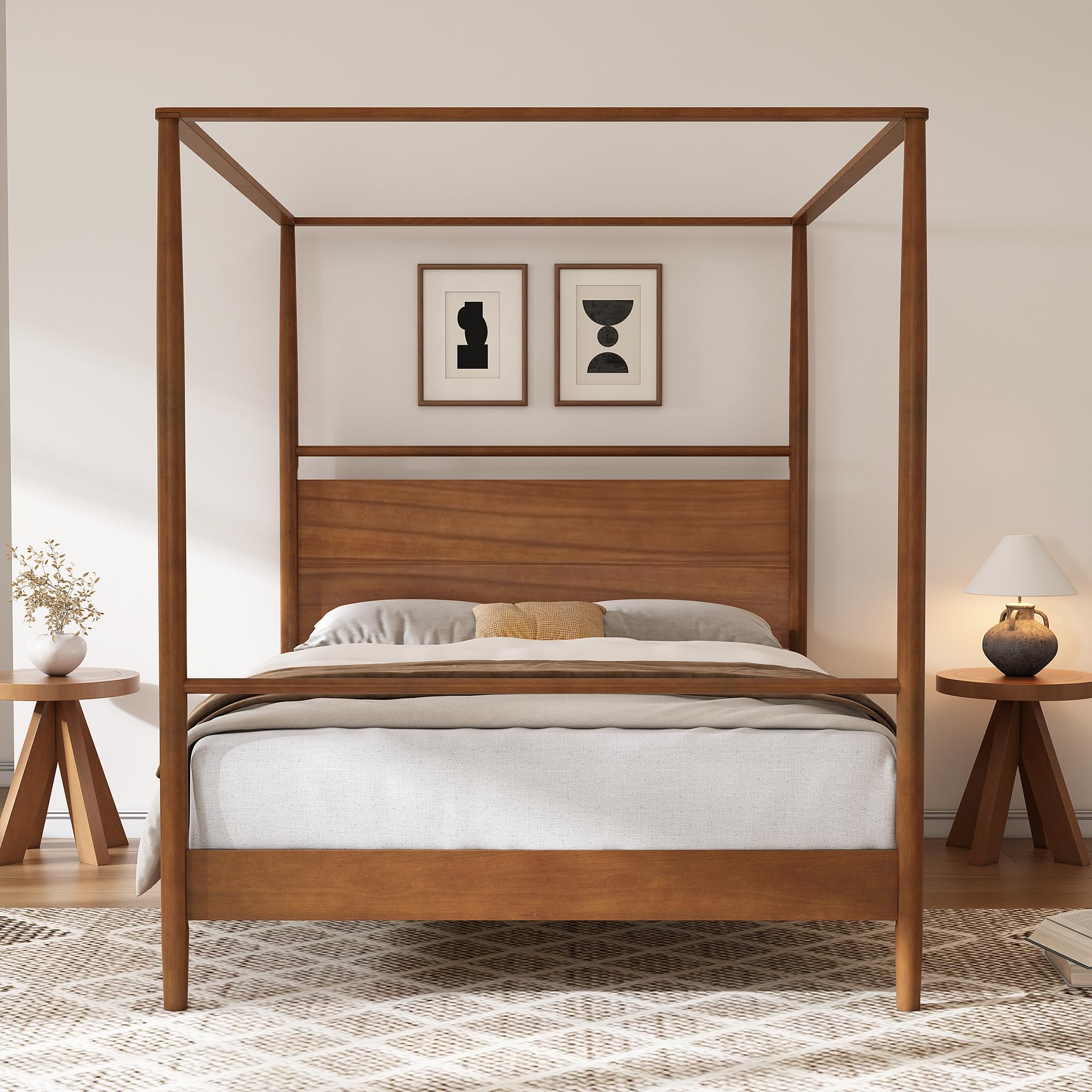 Amazon.com: LUMISOL Full Size Canopy Bed, Pine Wood Bed Frame with ...