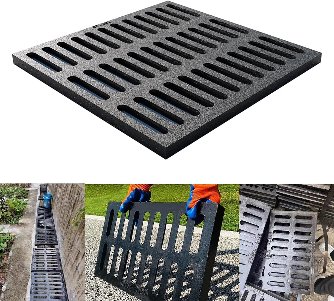 Cast Iron Drain Grate, 12 * 12in Outdoor Drain Cover, Heavy Duty B125 ...