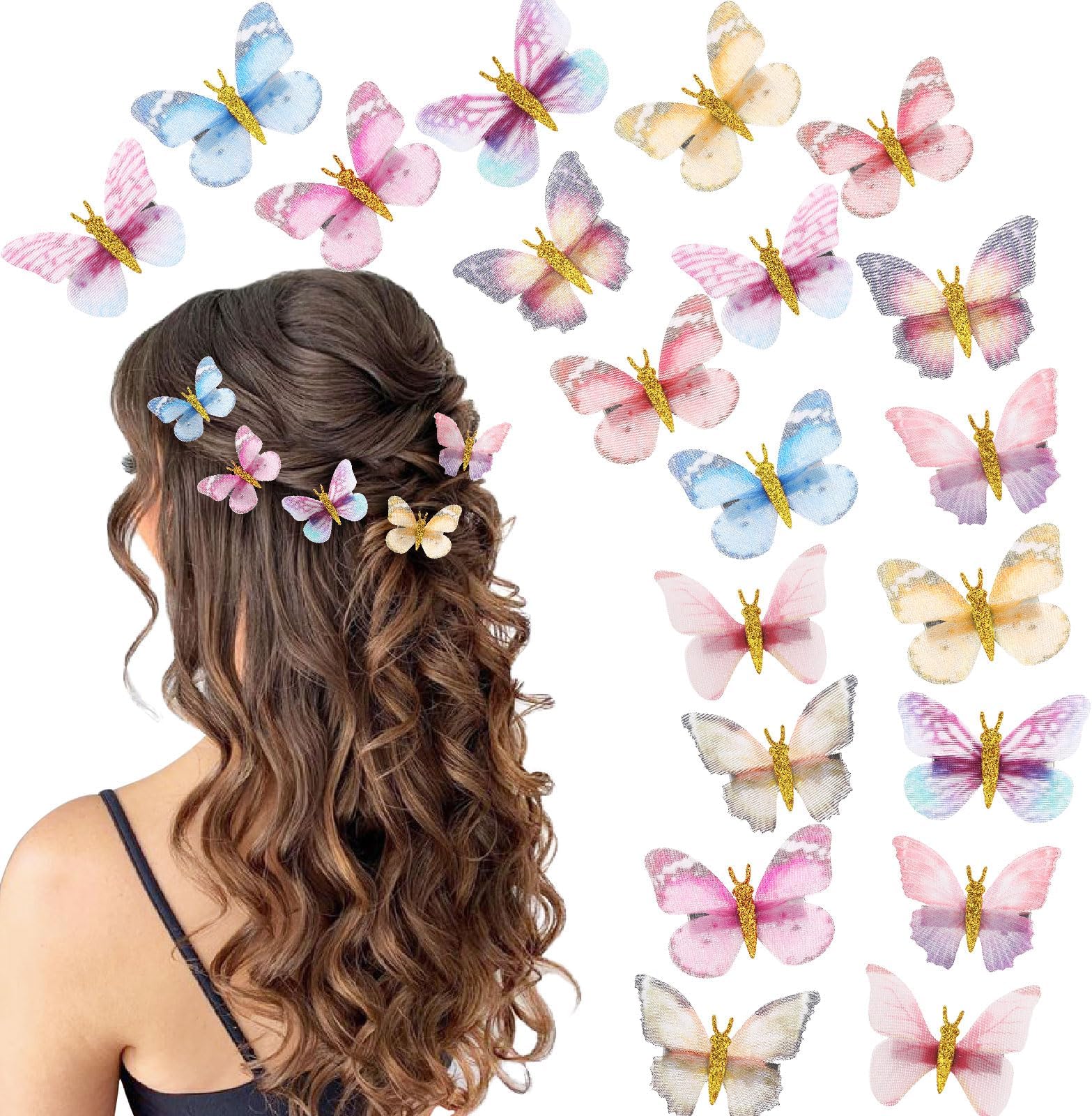 Amazon.com : Boao 18 Pieces Butterfly Hair Clips Glitter Barrettes ...
