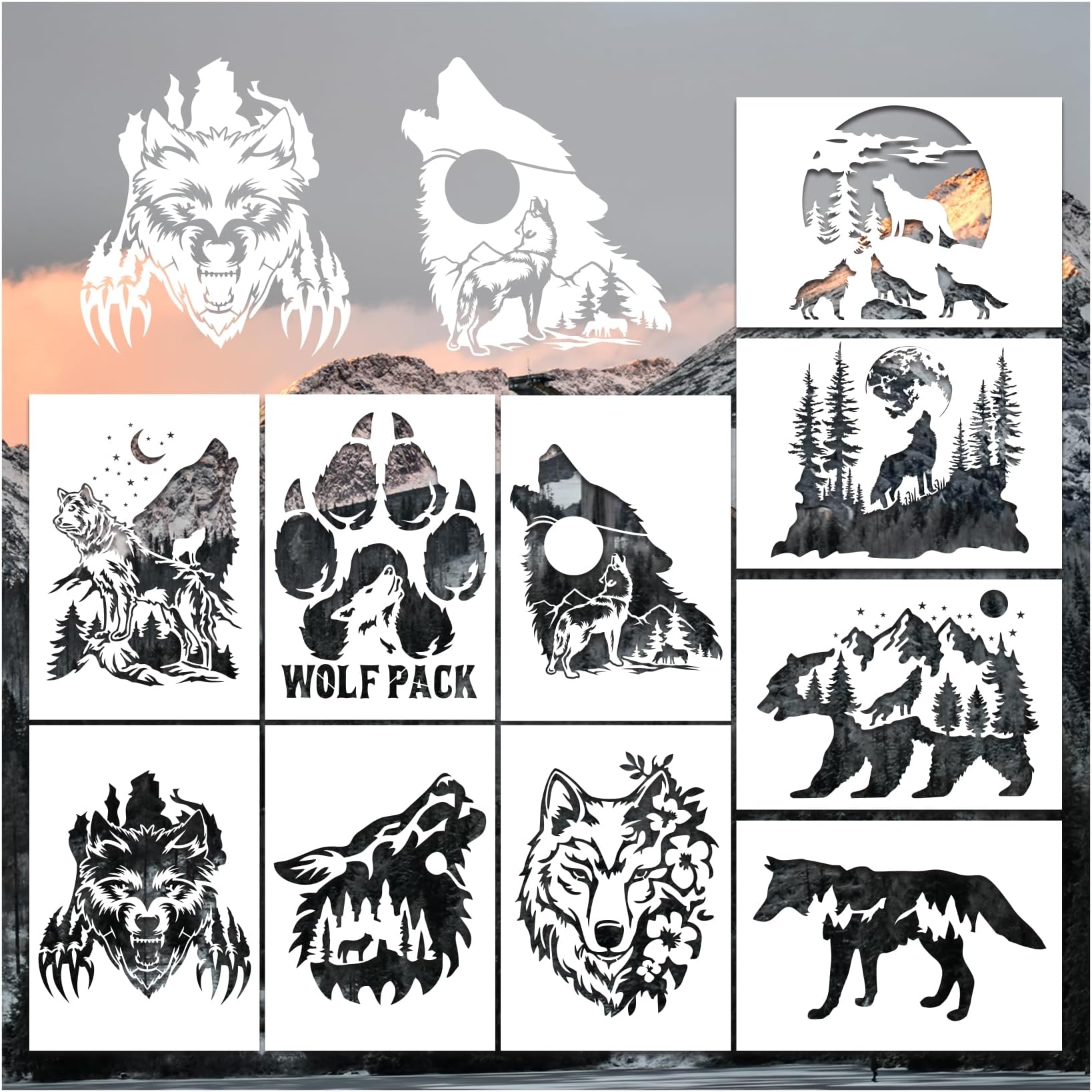 Amazon.com : Wolf Stencil | Reusable Wolves Wildlife Forrest Jungle ...
