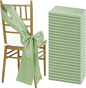 Amazon.com: LOKUME 50 PCS Satin Chair Decoration - Sage Green Ribbon Bows for Wedding, Birthday ...