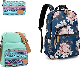 Amazon.com: Leaper Floral Backpack Canvas Bag Cross Body Purse Set ...