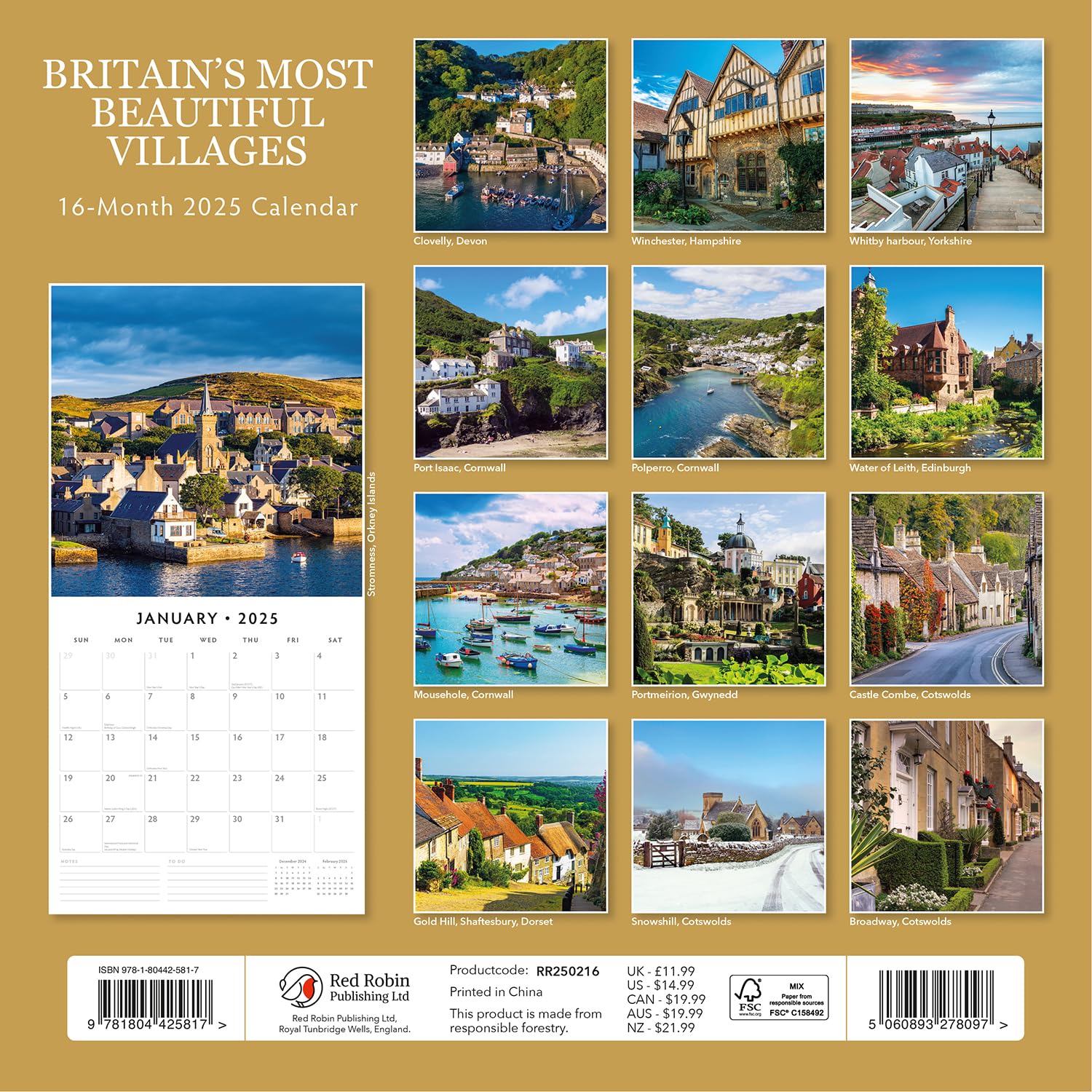 Britain’s Most Beautiful Villages – 2025 Square Wall Calendar – by Red ...