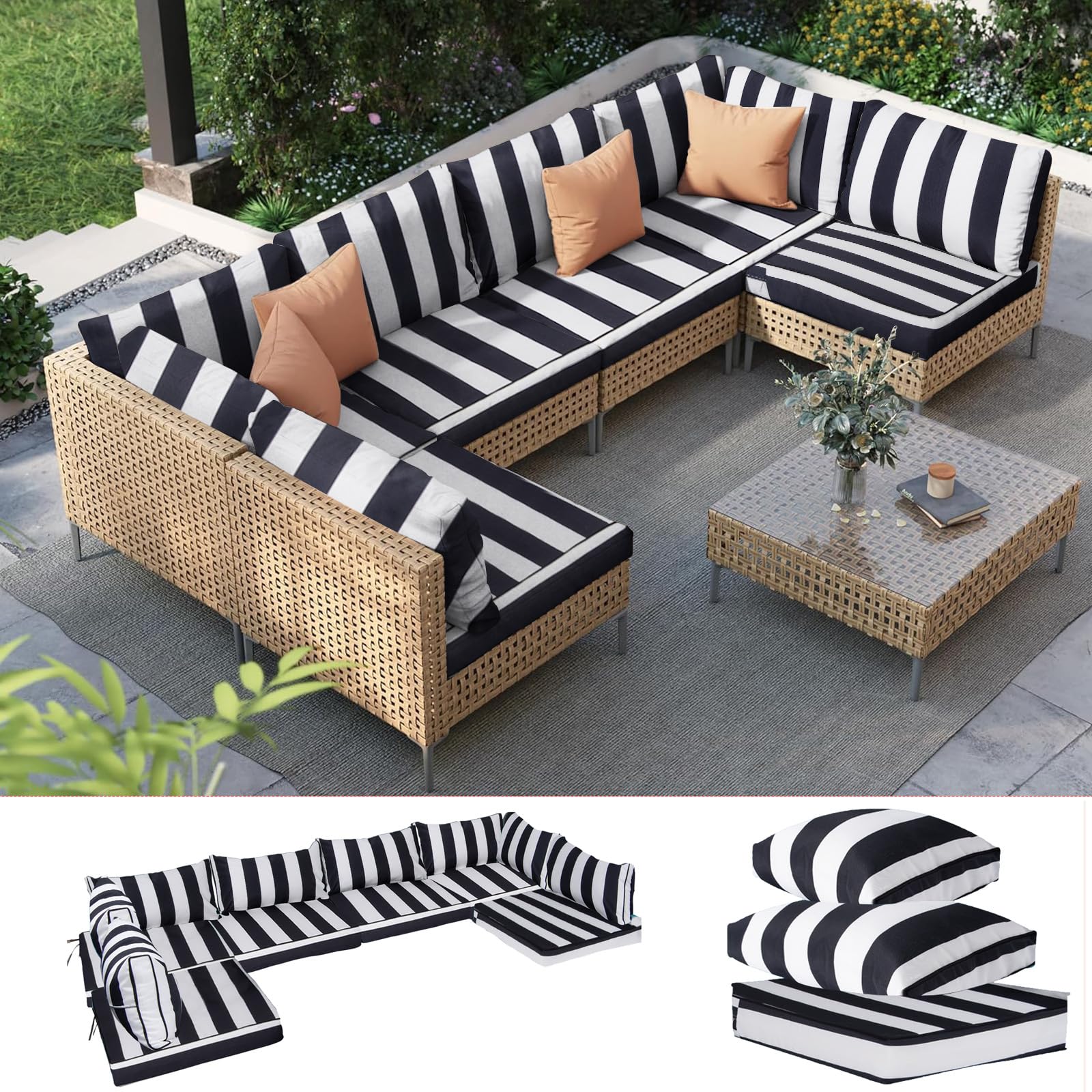 Amazon.com: Outdoor Furniture Replacement Cushions, Fits 6-seat ...