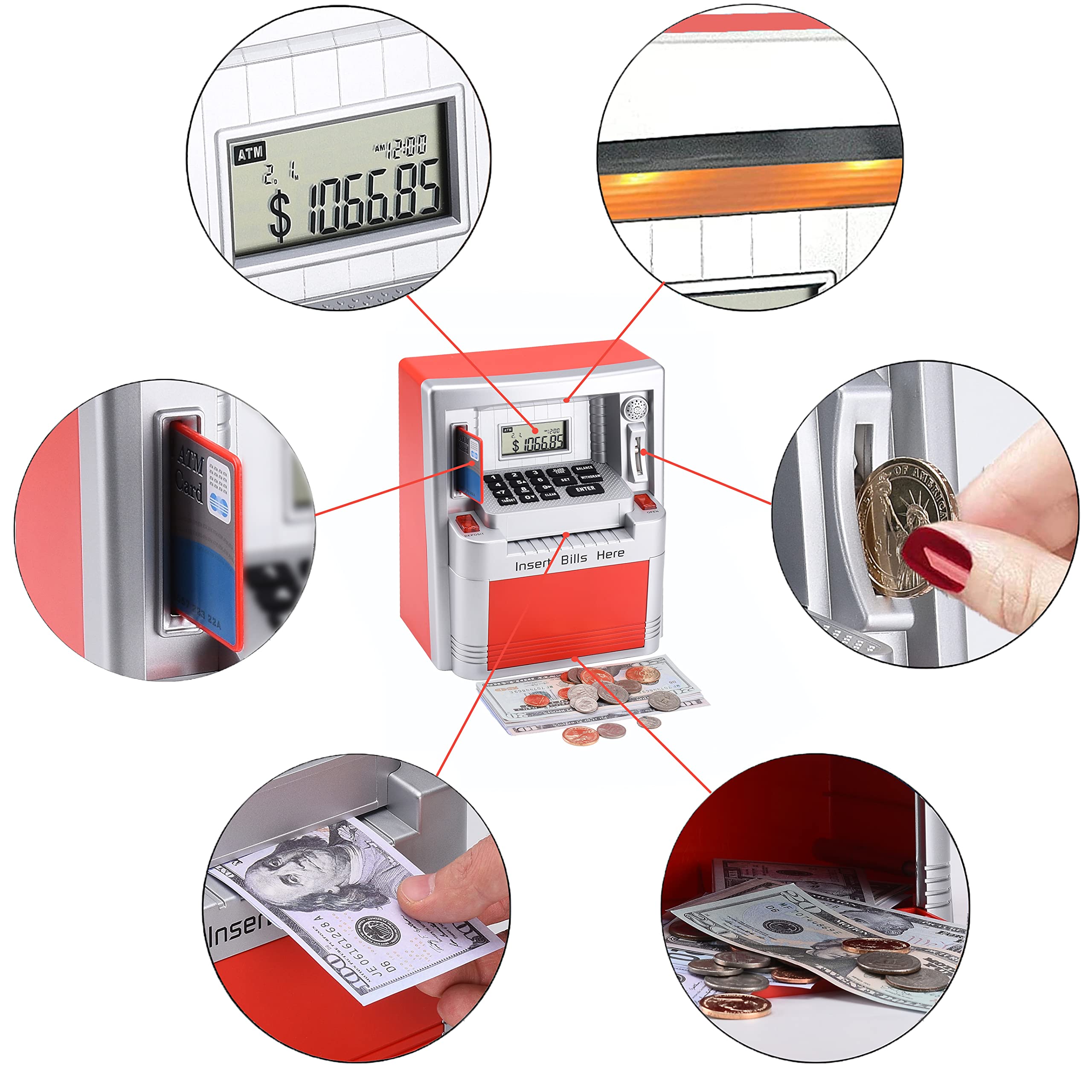 2023 Upgraded LED ATM Piggy Bank for Real Money for Kids with Debit ...