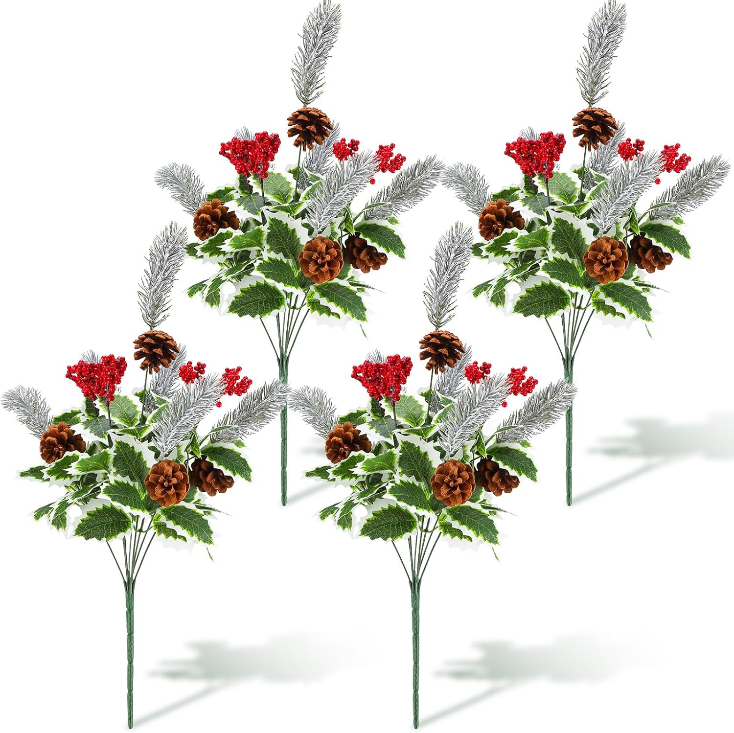 Amazon.com: Thiccywoov 4 Set Artificial Christmas Flowers with Holly ...