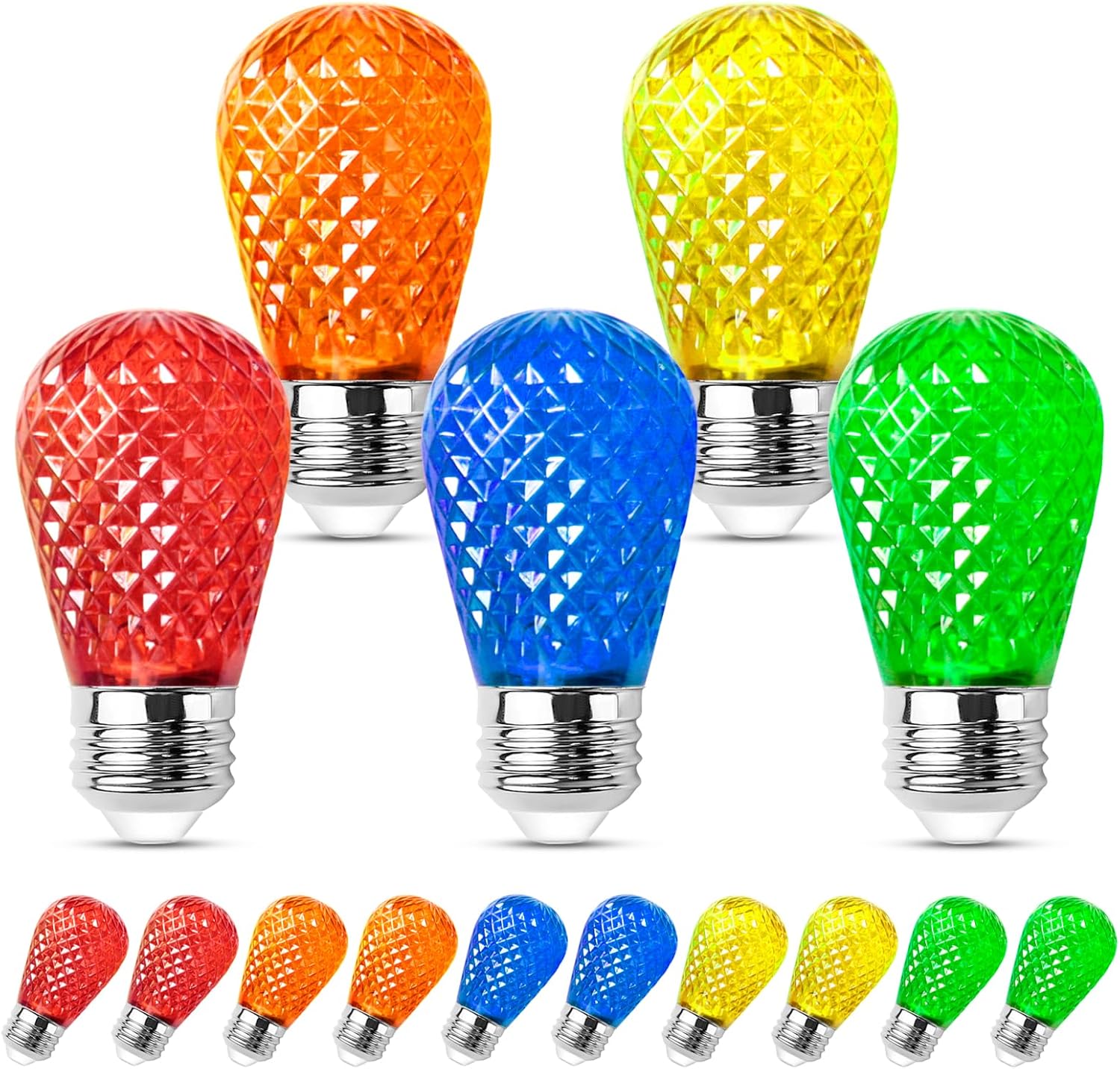 Spacelumen 15 Pack S14 Colored LED Bulbs, Multicolor Outdoor E26 String ...
