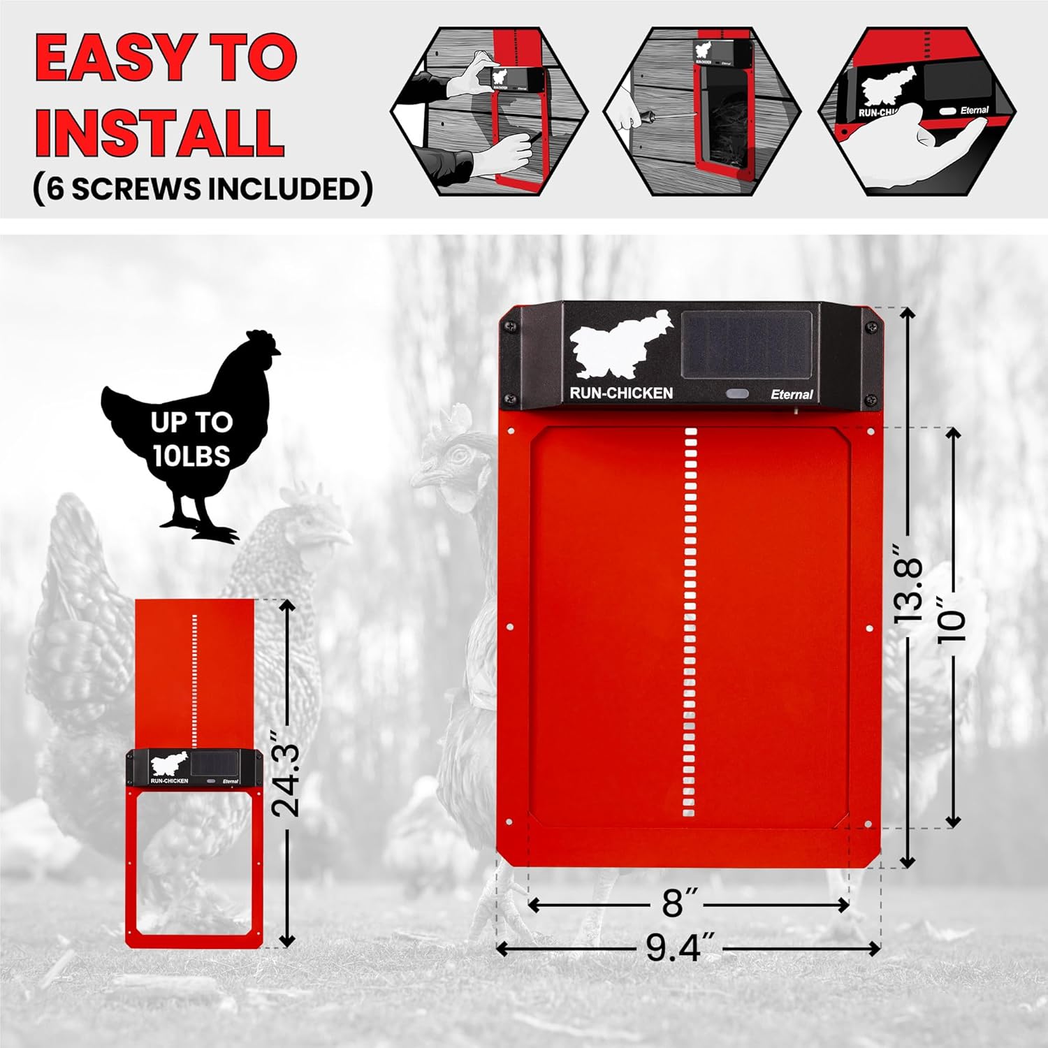 RUN-CHICKEN Door (Red) Solar Chicken Coop Door, Philippines | Ubuy