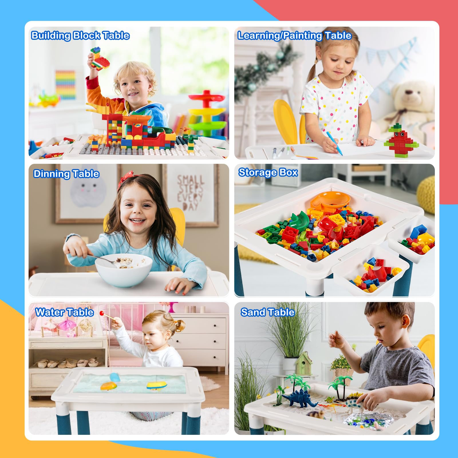 All-in-One Kids Multi-Functional Building Blocks Table, Activity Table ...