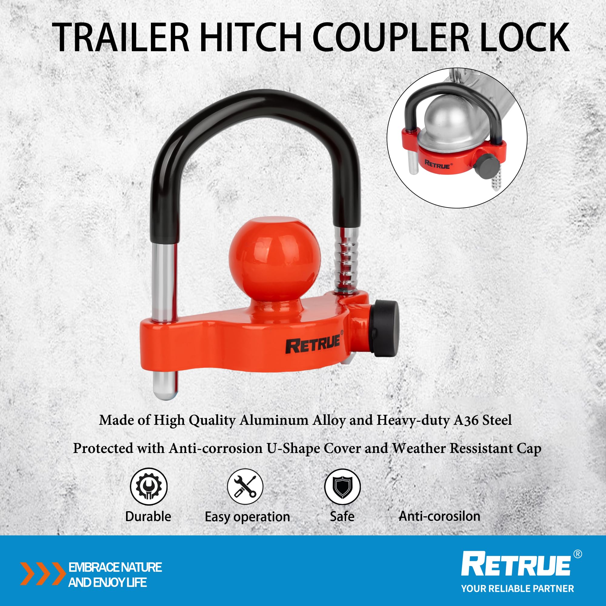 Snapklik.com : Universal Trailer Ball Lock Hitch Coupler Locks Fits 1-7 ...