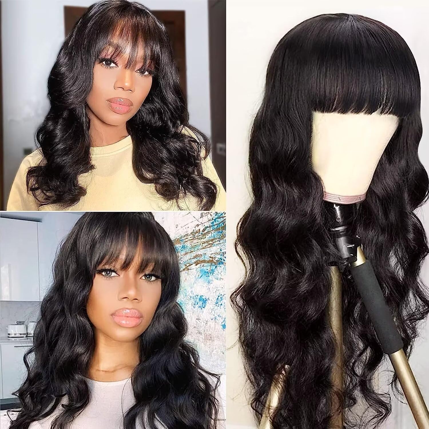 Human Hair Wig With Bang For Women None Lace Human Hair Wig Fringe ...