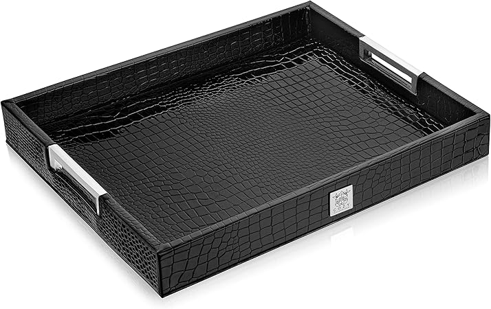 Amazon.com: COZY GATHERINGS Leather Decorative Tray Glossy Black ...