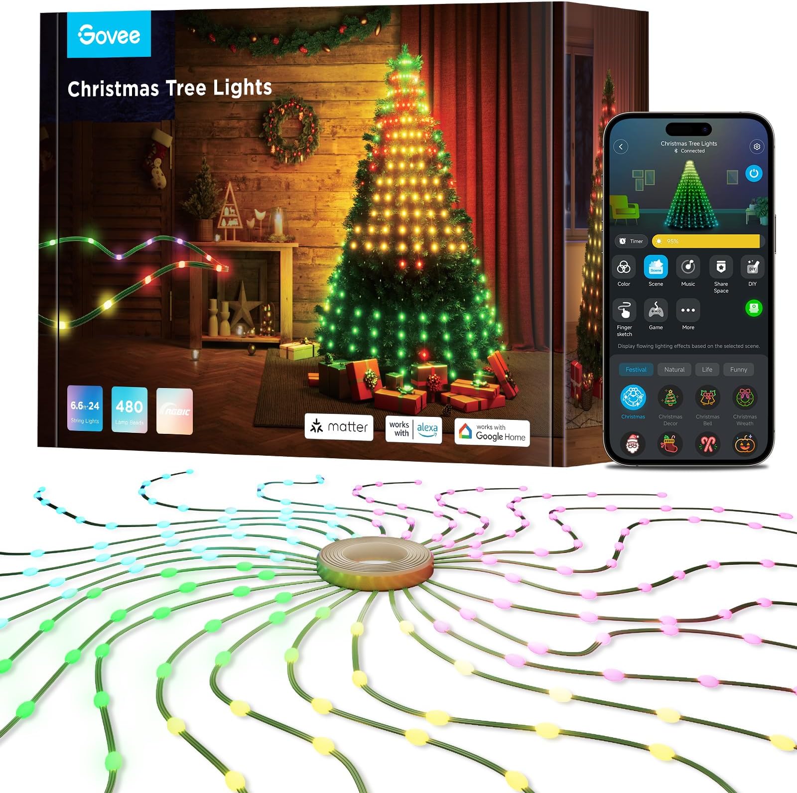 Amazon.com: Govee Christmas Tree Lights, Smart RGBIC 480 LEDs Christmas ...