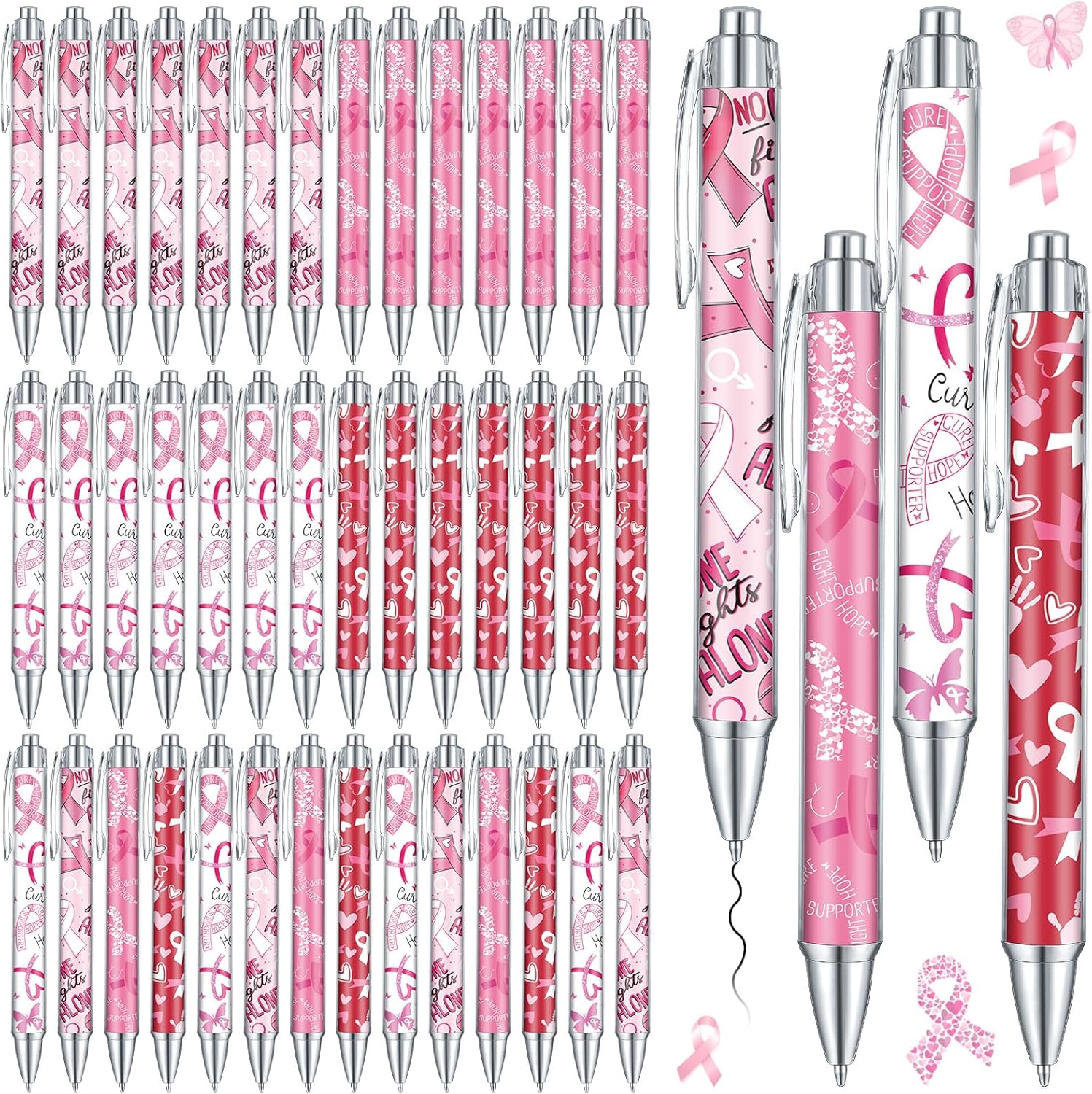 Amazon.com: 72 Pcs Breast Cancer Awareness Pen Ribbon Ballpoint Pen ...