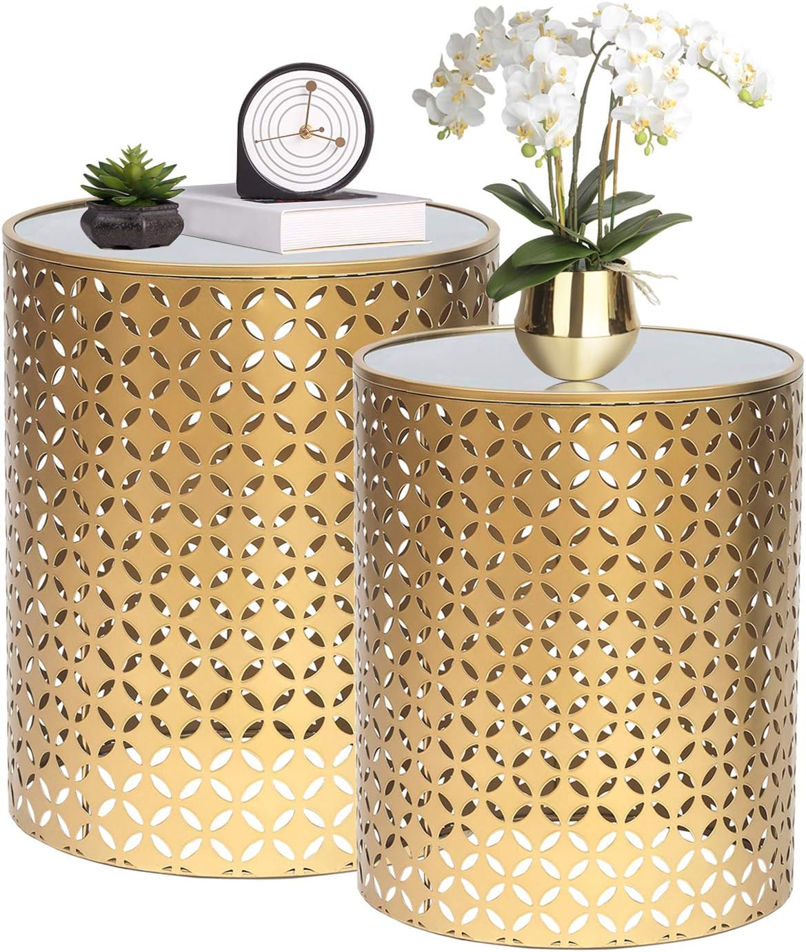 Amazon.com: Homebeez End Tables Set of 2, Gold Nesting Side Coffee ...