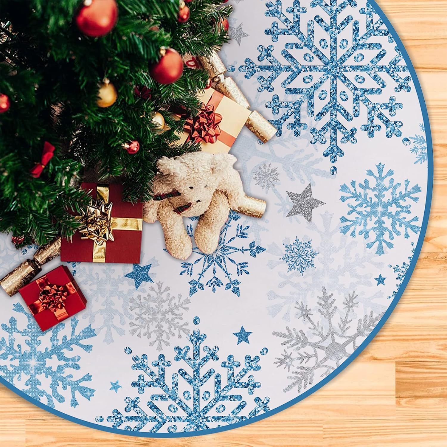 Amazon.com: Fzbali Snowflakes Christmas Tree Skirt 24 Inches Lace-up ...
