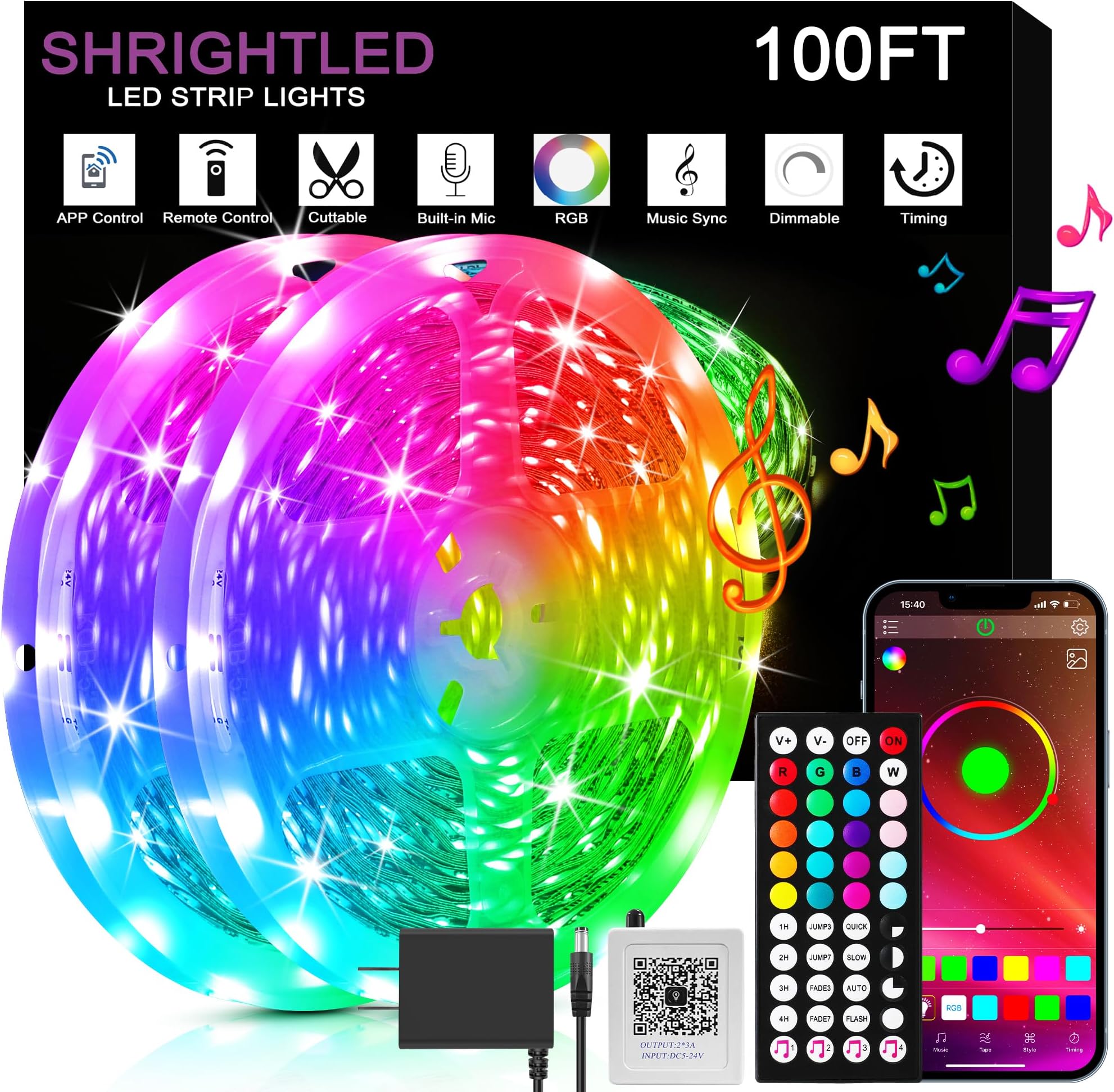 Amazon.com: TJOY 100ft Bluetooth LED Strip Lights, Music Sync LED ...