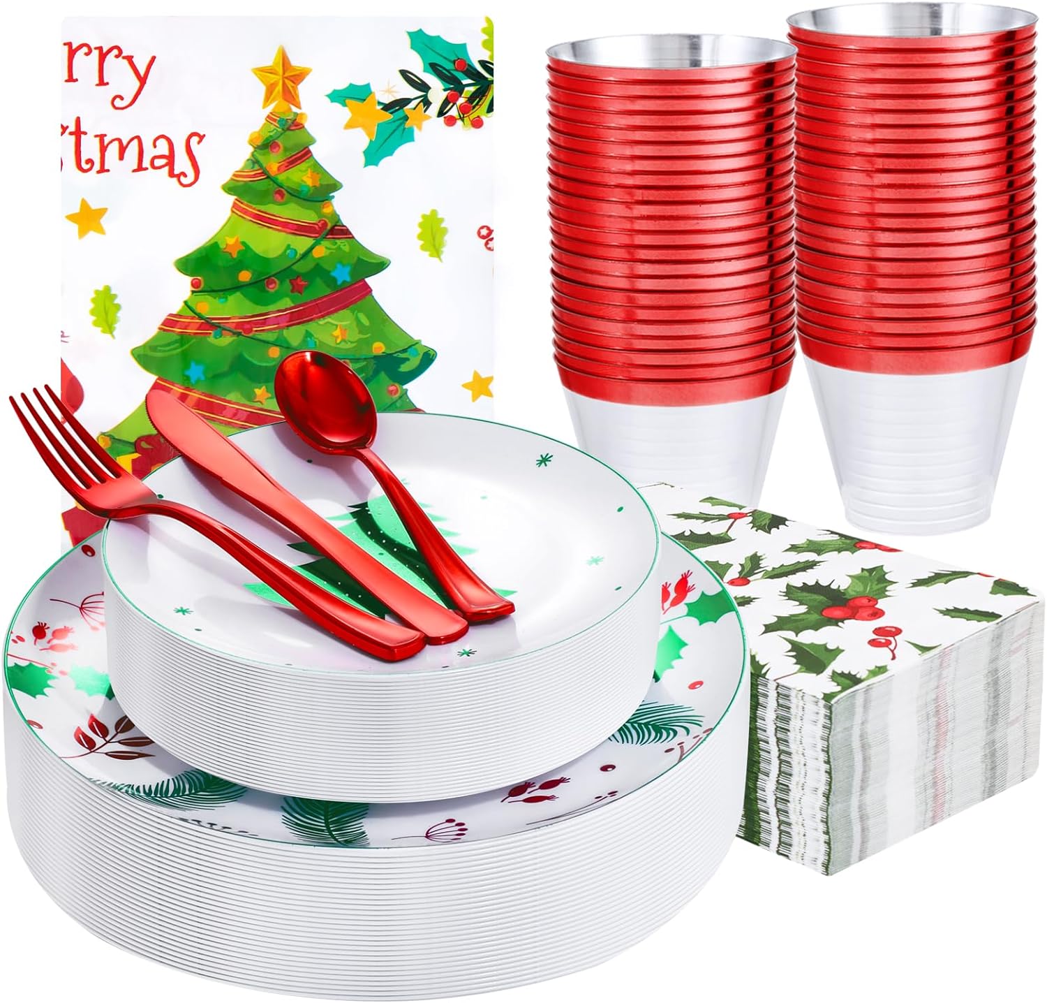 Amazon.com: Festiva 176Pcs Christmas Plastic Plates Heavy Duty ...