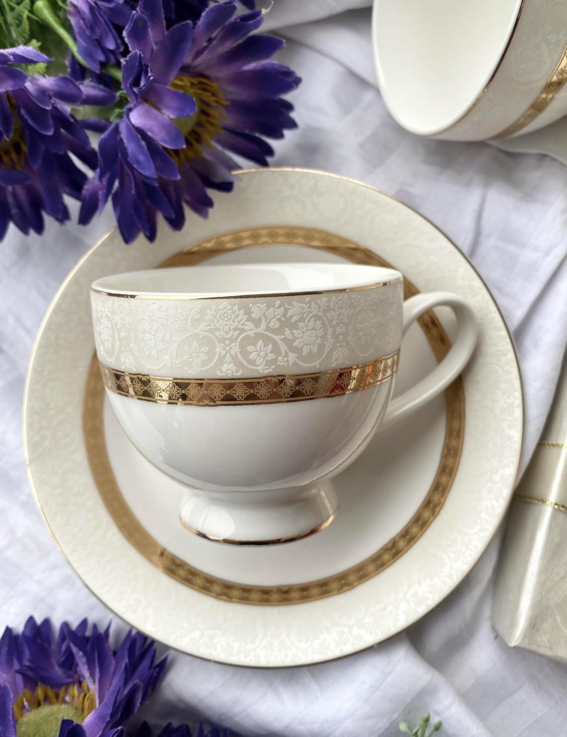 Vigneto Opaline Gold Cup and Saucer Set (Classic Gold) for Tea/Coffee ...