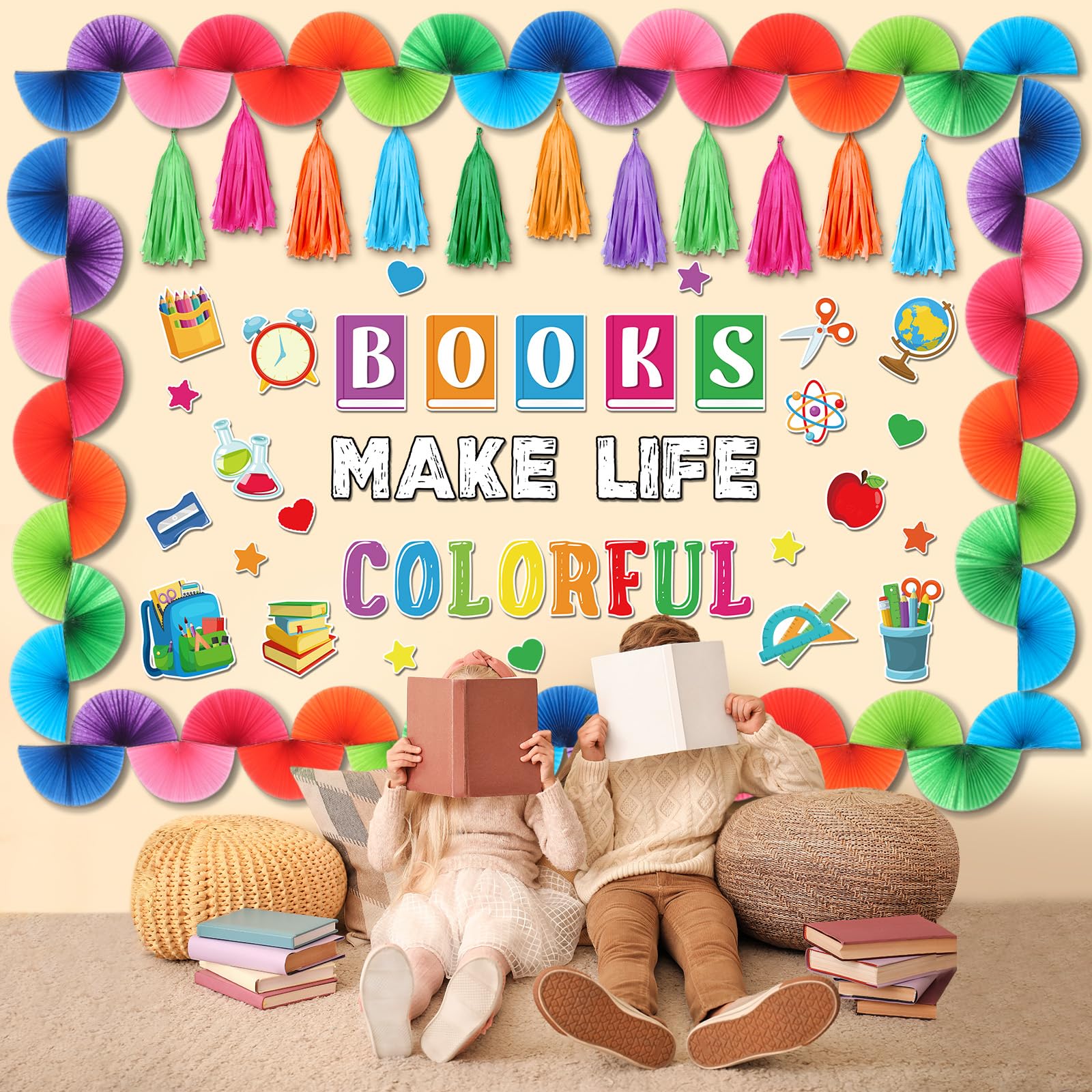 Snapklik.com : Pasimy Reading Bulletin Board Set Books Make Life ...