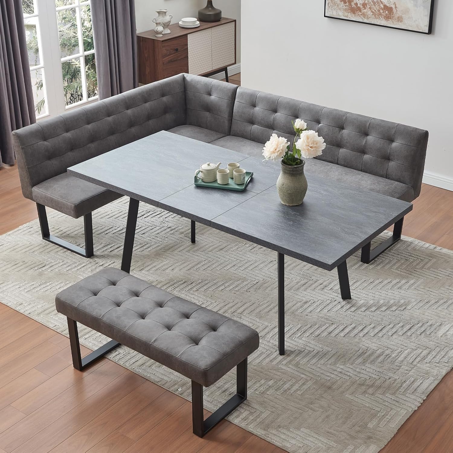 Amazon.com - Zerifevni Extendable Dining Table Set with Bench, Modern ...