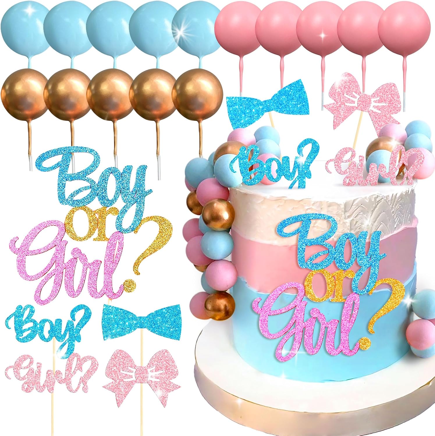 Amazon.com: Pink Blue Gender Reveal Cake Toppers Boy or Girl Cake ...