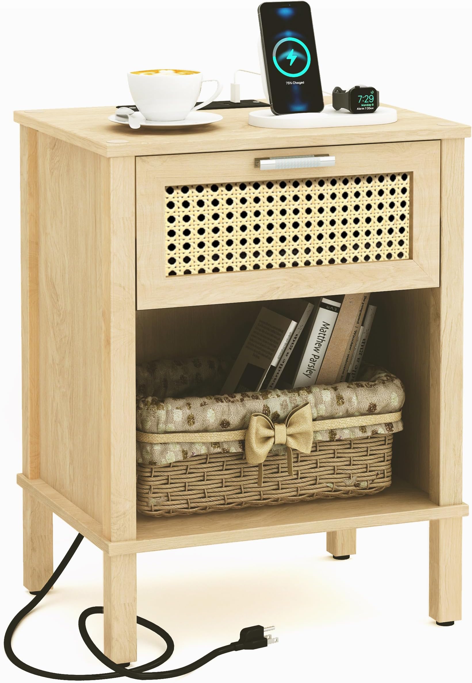 Amazon.com: YAUKOMEL Nightstand with Charging Station, End Table with ...