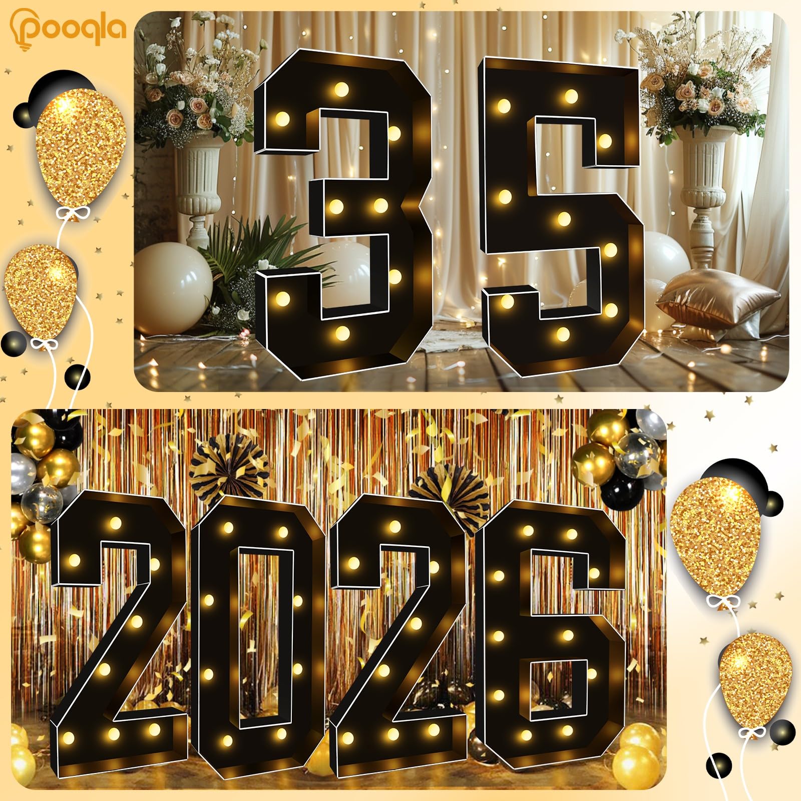 Snapklik.com : 3 FT Light Up Marquee Numbers, Black Marquee Number ...