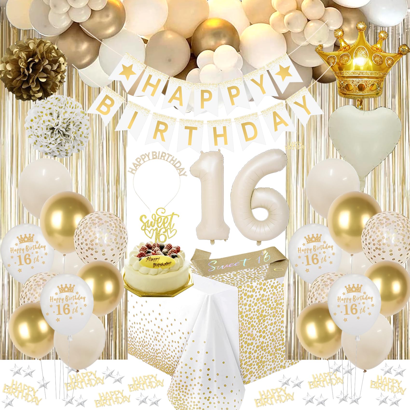 Sweet 16 Birthday Decorations, White Gold 16th Birthday Decorations ...