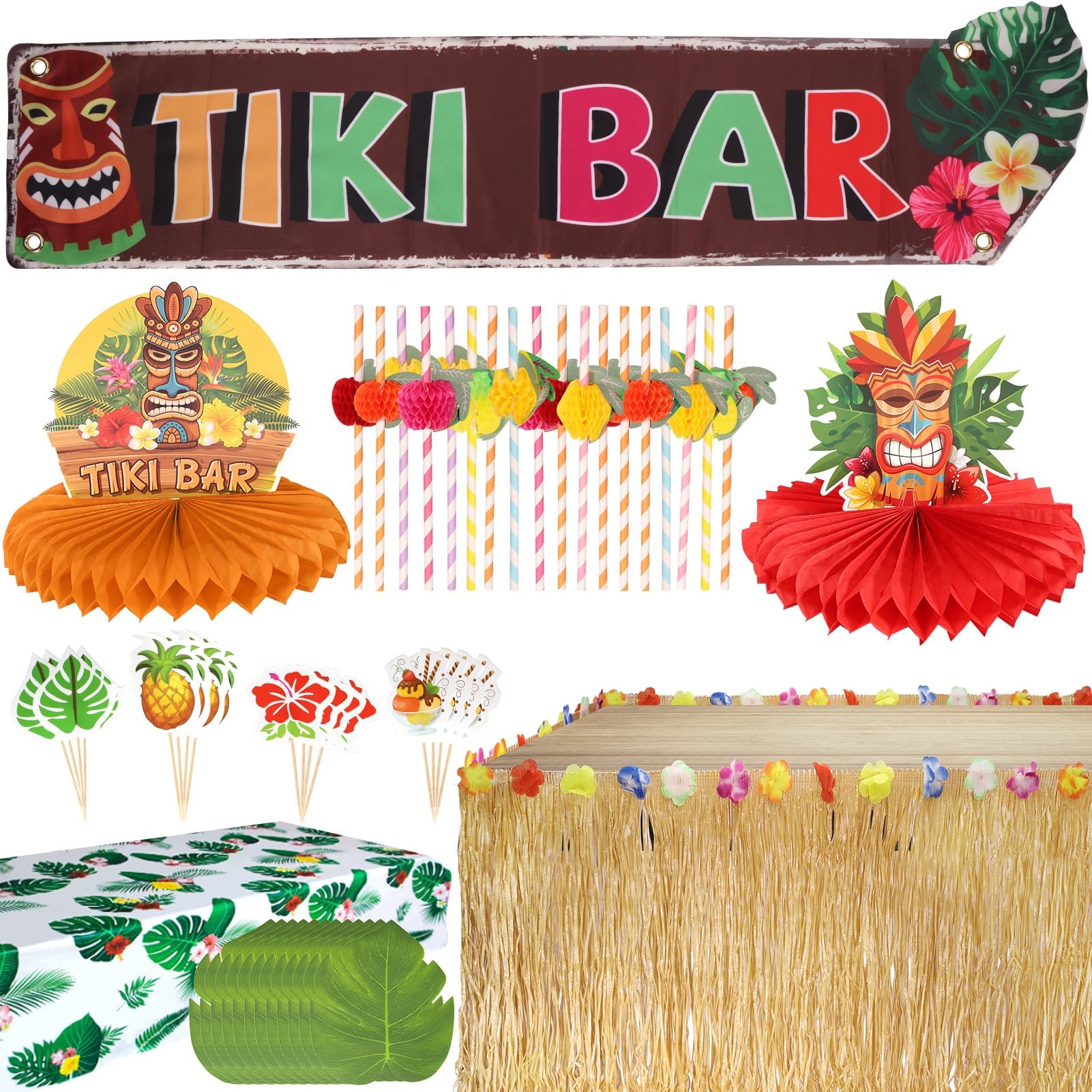 Amazon.com: 11 Piece Luau Party Decor Set Hawaii Tropical Garland Party ...