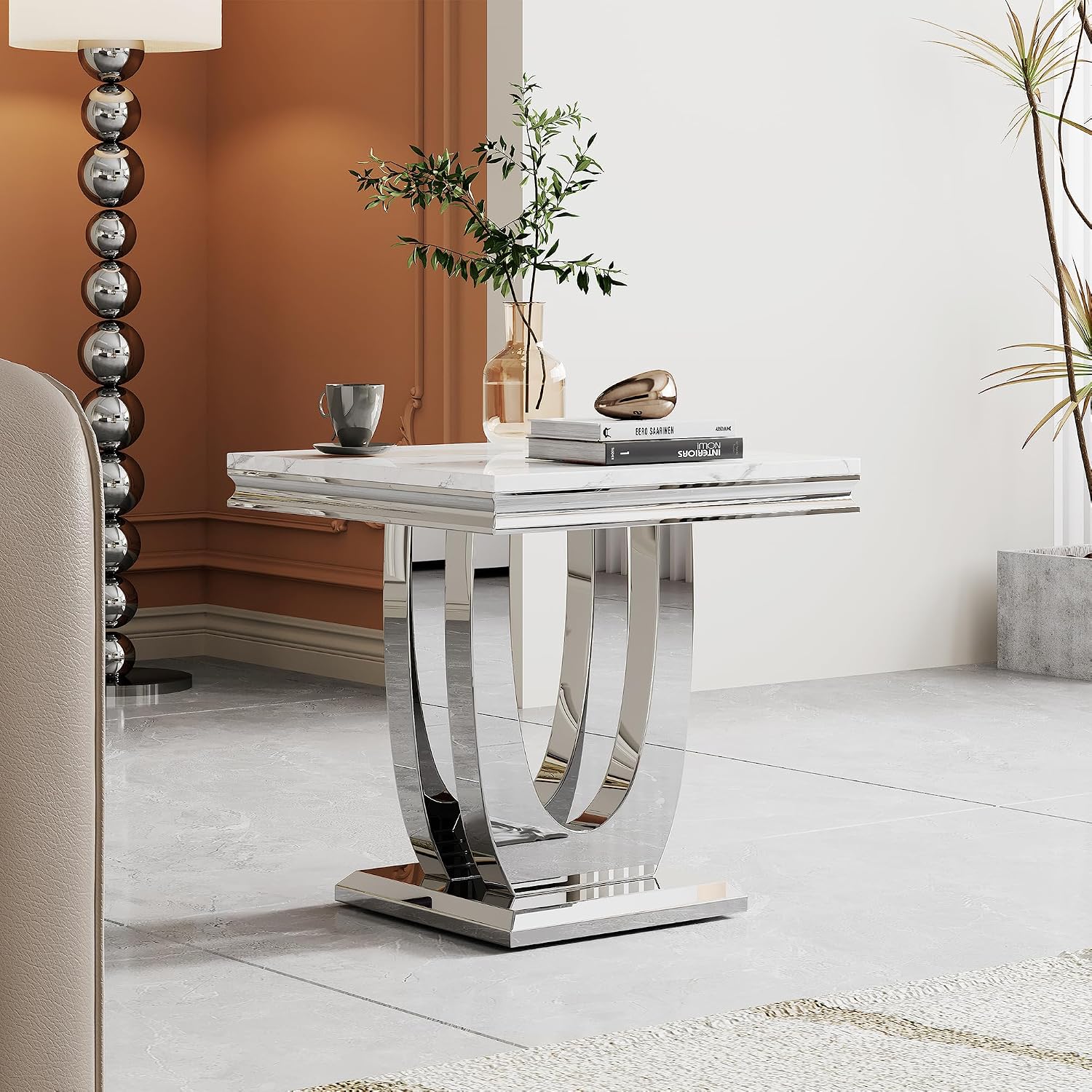 Amazon.com: 23'' Square White Marble End Table with Imitaion Marble Top ...
