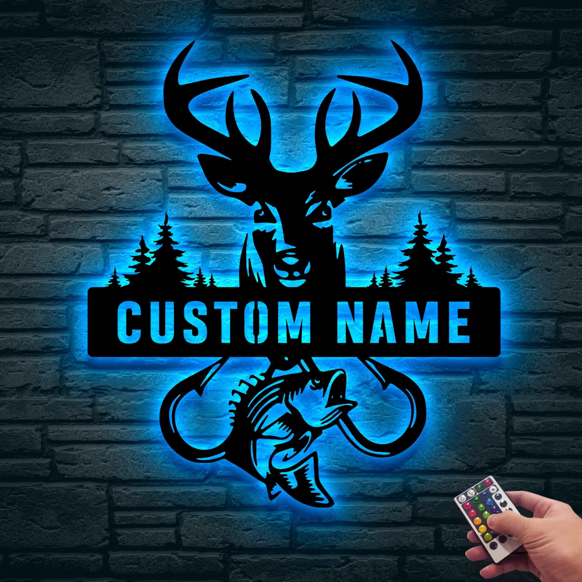 Amazon.com: Personalized Deer Fish Detail Metal Wall Sign LED Light ...