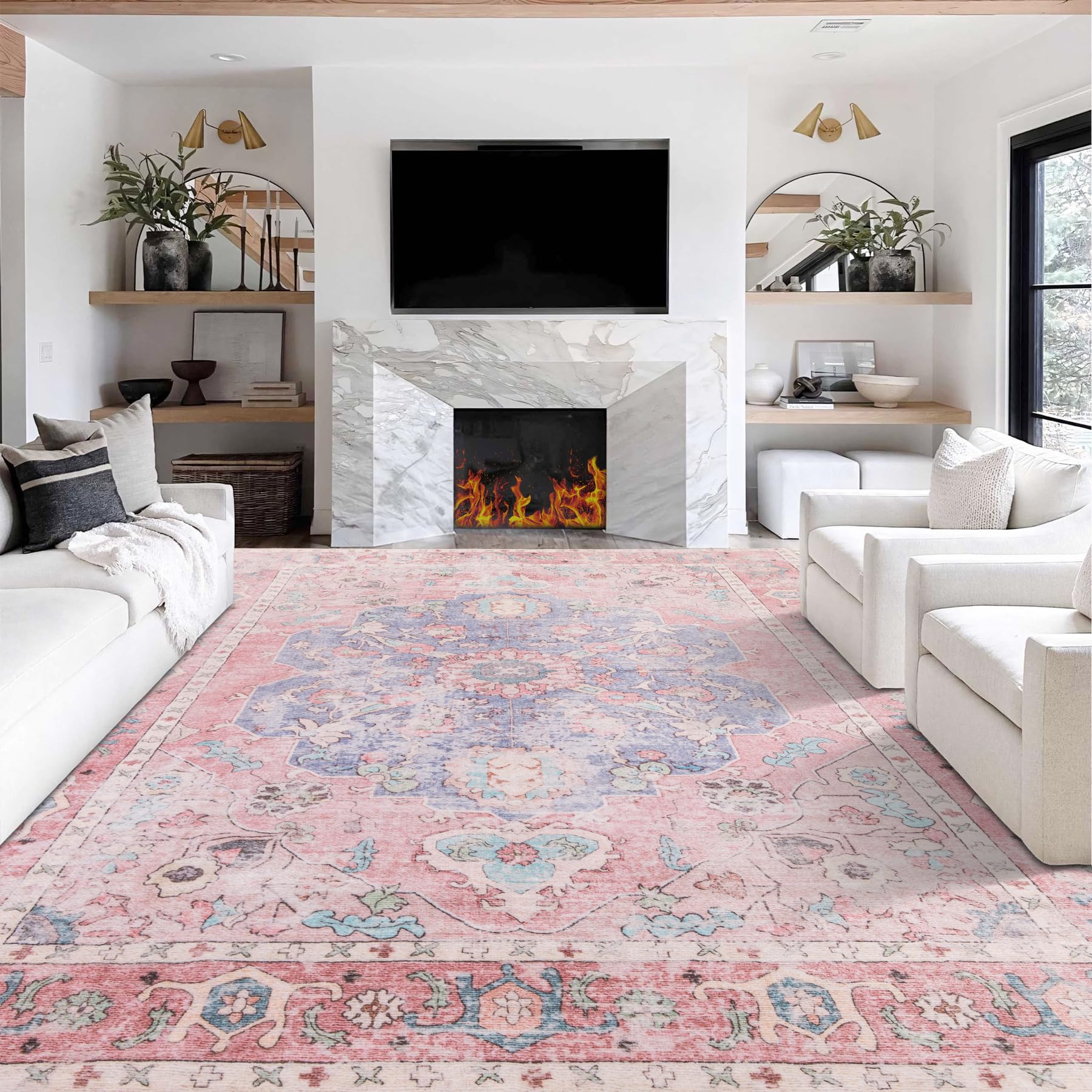 Amazon.com: Sofrug 9x12 Area Rug - Medallion Honeycomb Non-Slip Backing ...