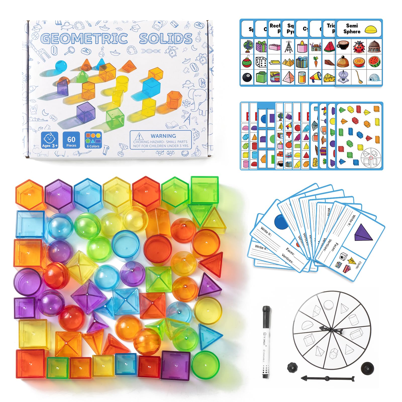 Amazon.com: Odoorgames 60 Pcs 3D Shapes for Teaching - Light Table ...