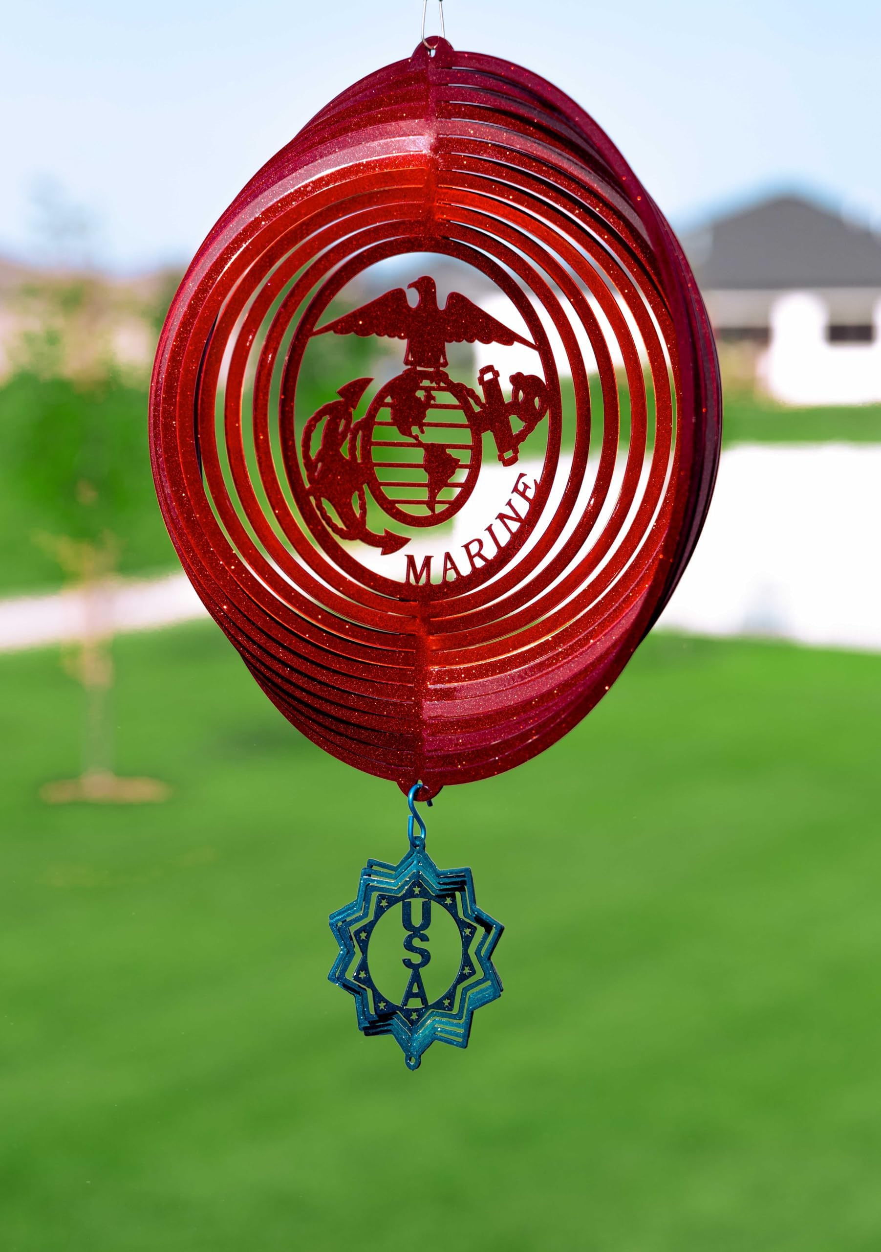 Amazon.com: SWEN Products US Marines Circle Swirly Metal Wind Spinner ...