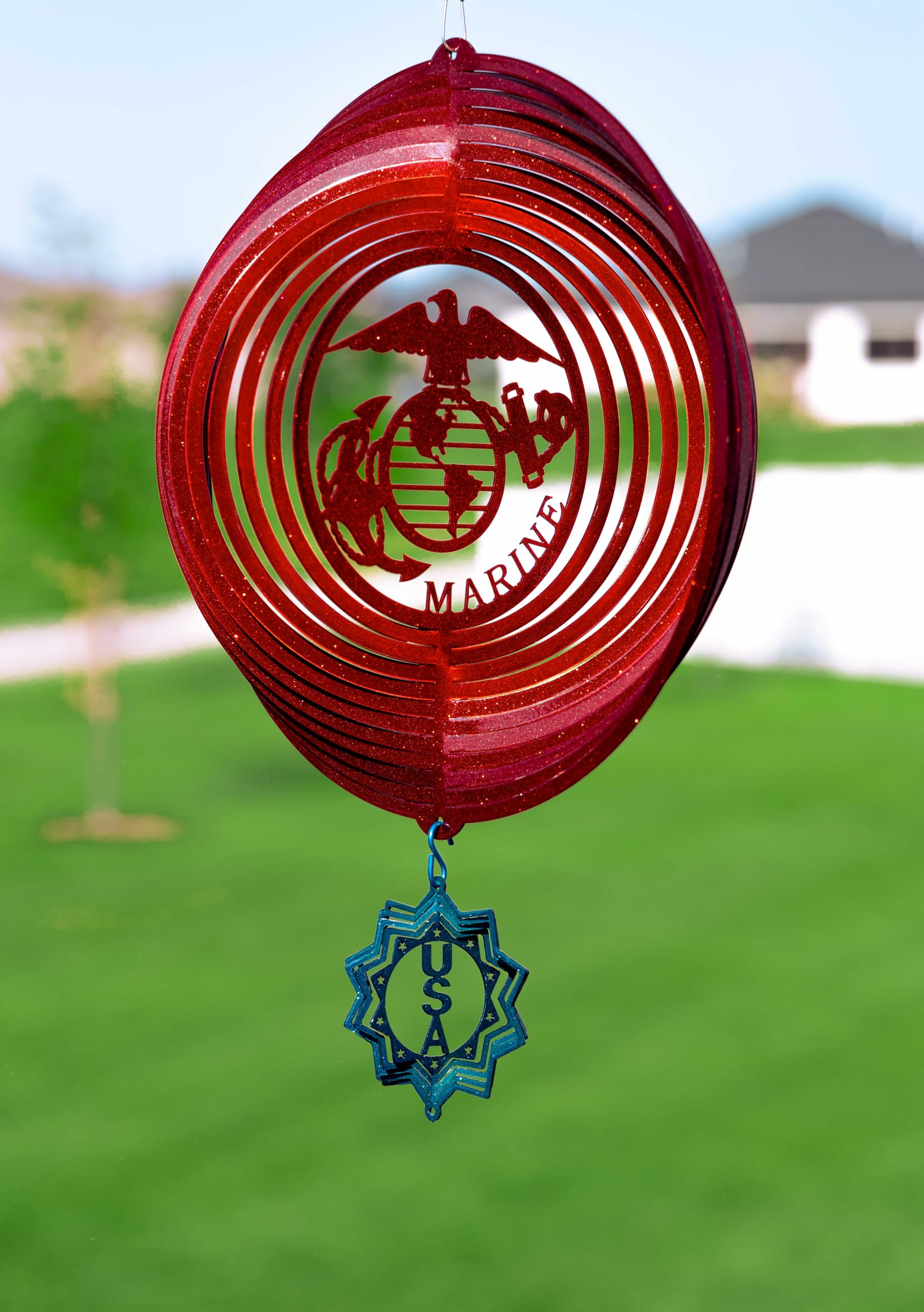 Amazon.com: SWEN Products US Marines Circle Swirly Metal Wind Spinner ...