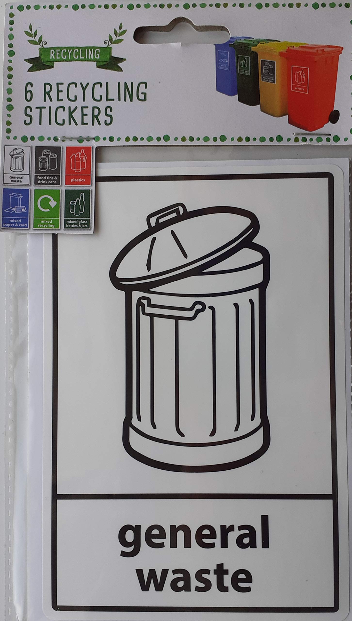 Buy 6 PACK RECYCLING STICKERS WHEELIE BIN, RUBBISH AND DIFFERENT TYPE ...