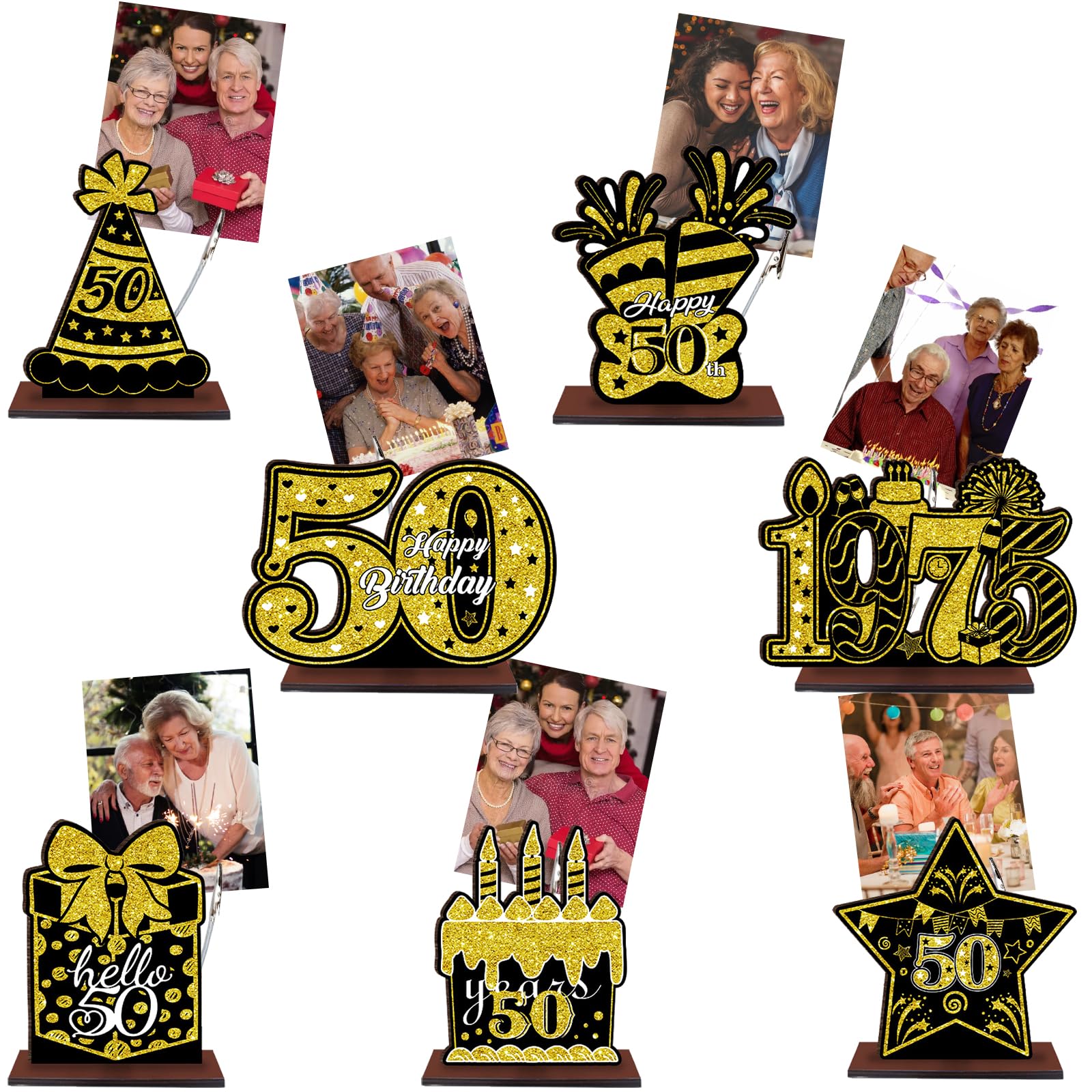 Amazon.com: 7Pcs 50th Gold Black Birthday Decorations Wooden Vintage ...