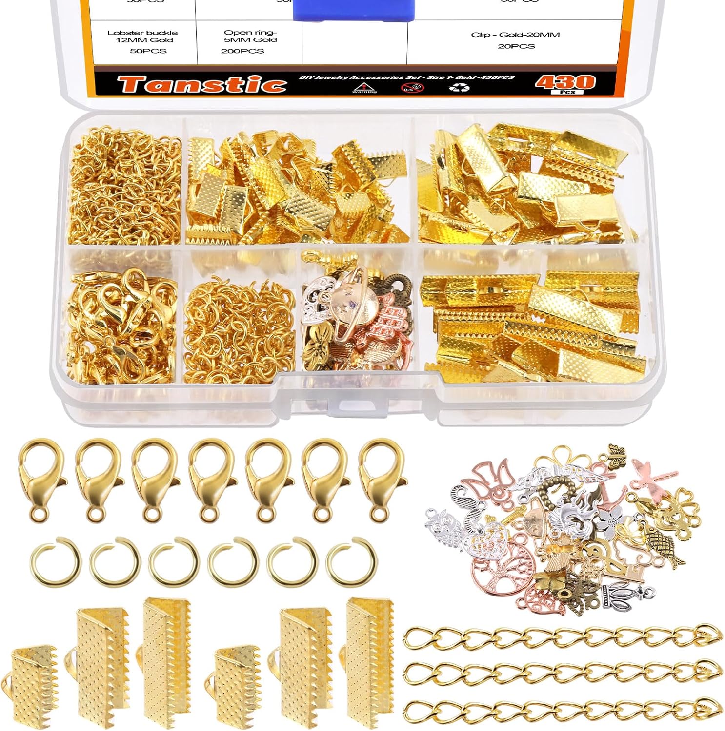 Tanstic 430Pcs Gold Ribbon Ends Fastener Clasps Kit, Bookmark Pinch ...