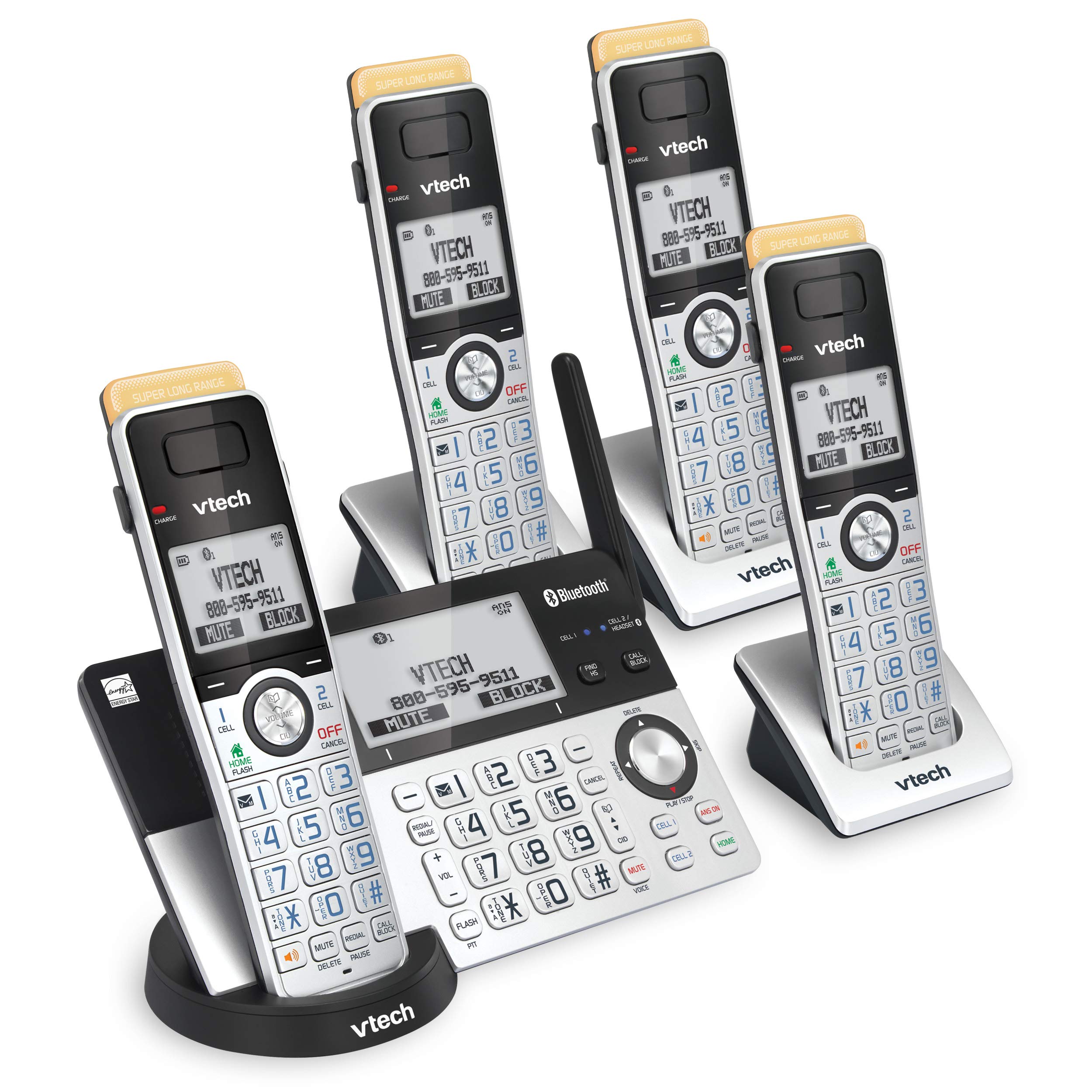 VTech IS8151-4 Answering System with 4 Handsets, Connect to Cell and ...
