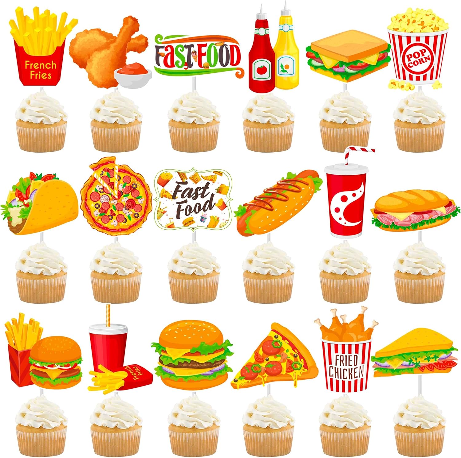 Amazon.com: Fast Food Cupcake Toppers Fast Food Pizza Hamburger Cake ...