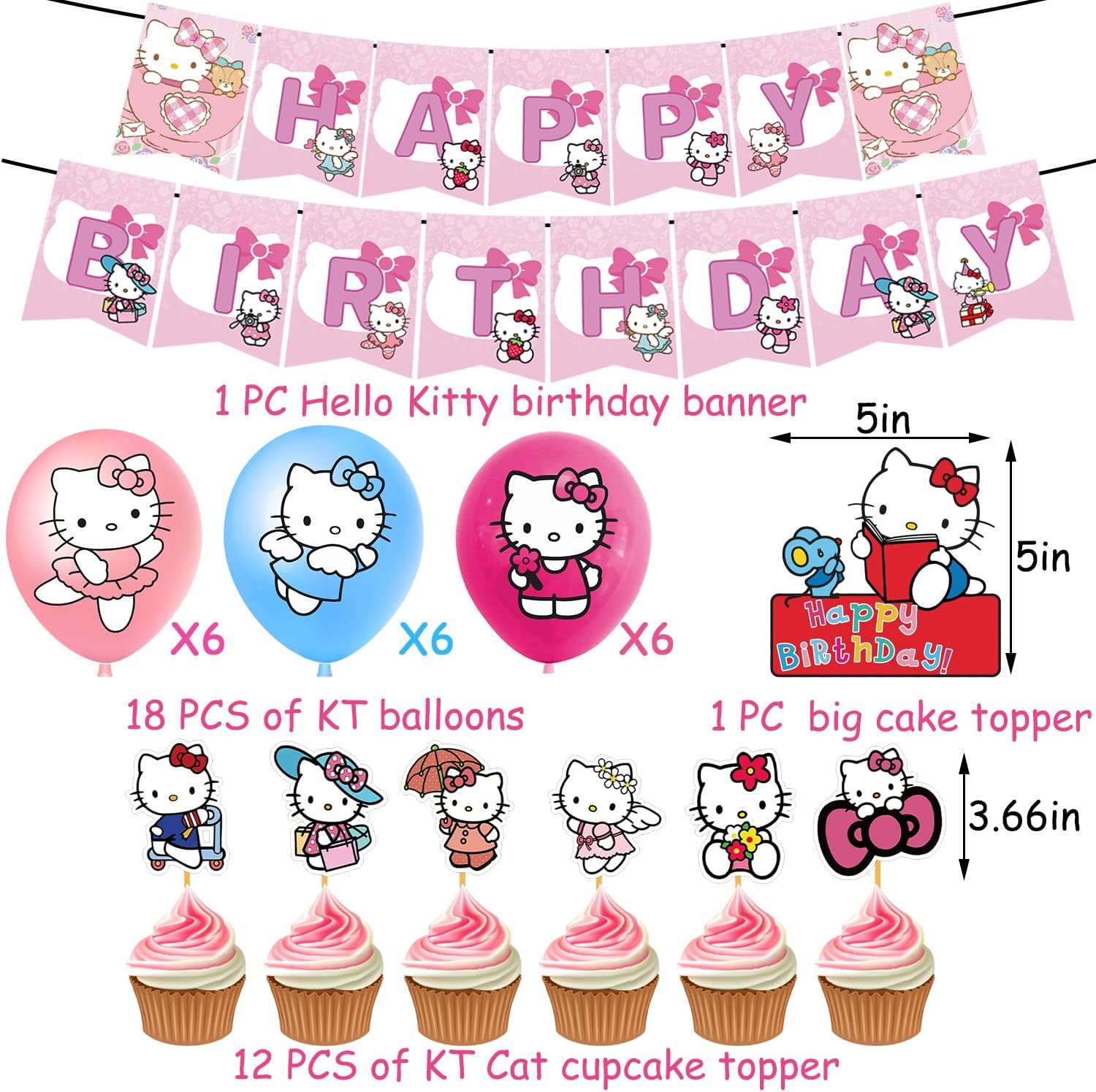 Hello Kitty Party Decorations – simyron 32 Pieces KT Cat Birthday Party ...
